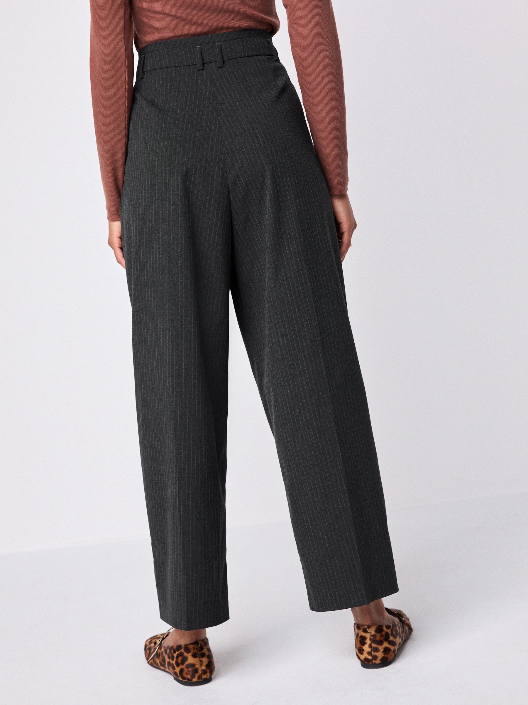 Buy Grey Pinstripe Tailored Barrel Trousers from the Next UK online shop