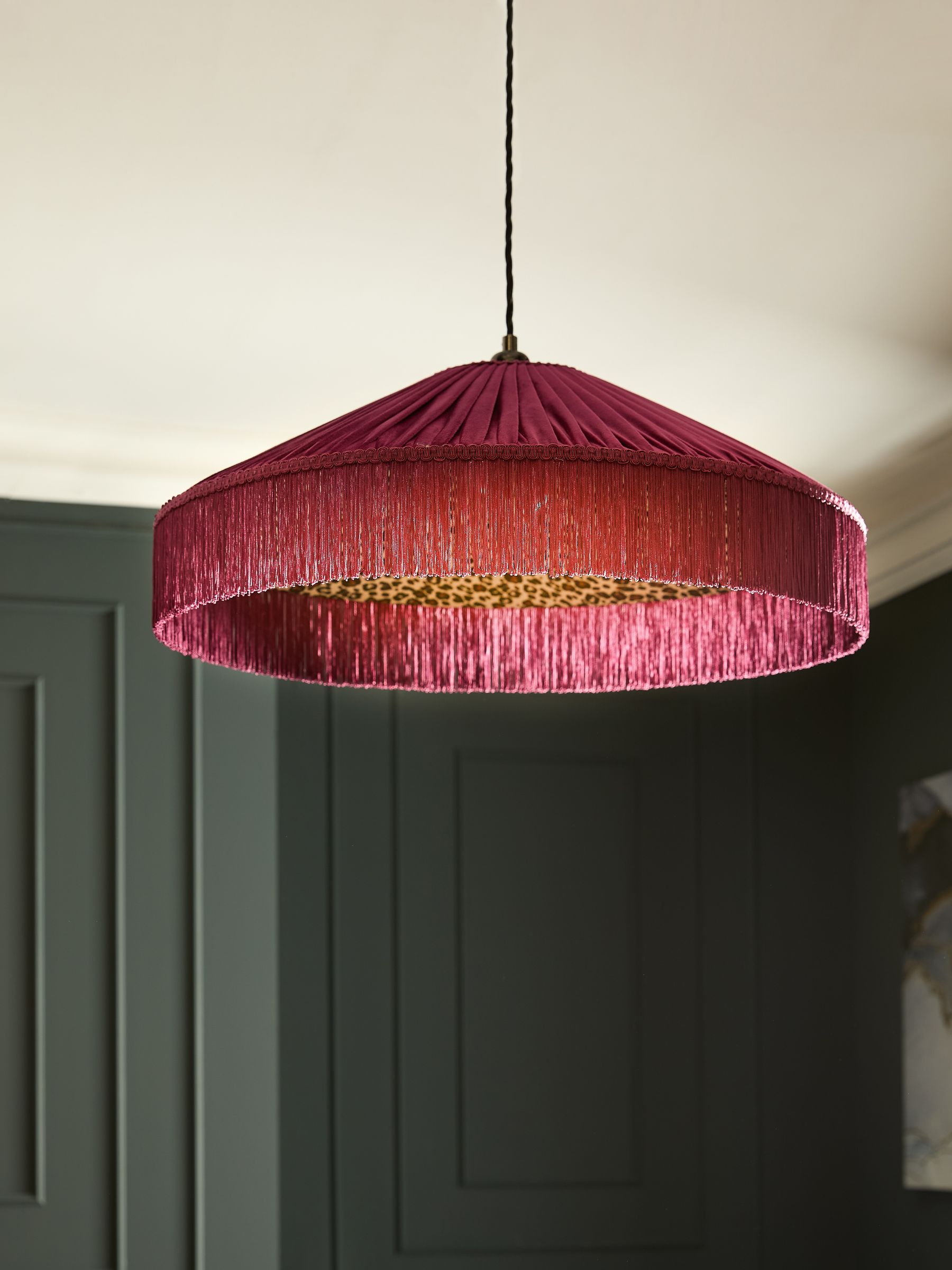 Buy Burgundy Red/Leopard Print Allegra Velvet Fringed Easy Fit Ceiling ...