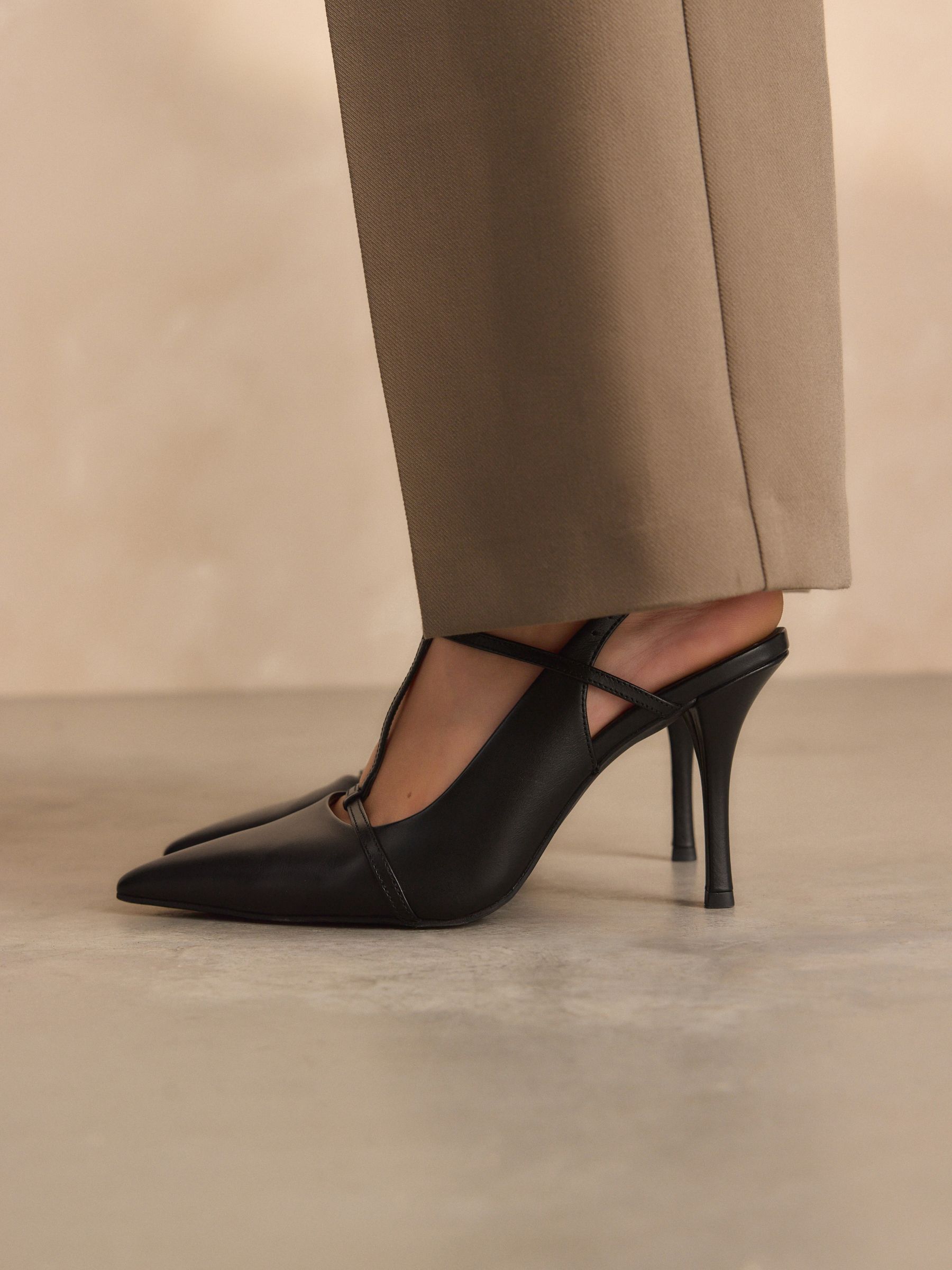 Buy Black Forever Comfort® Leather T-Bar Point Toe Heels from the Next ...