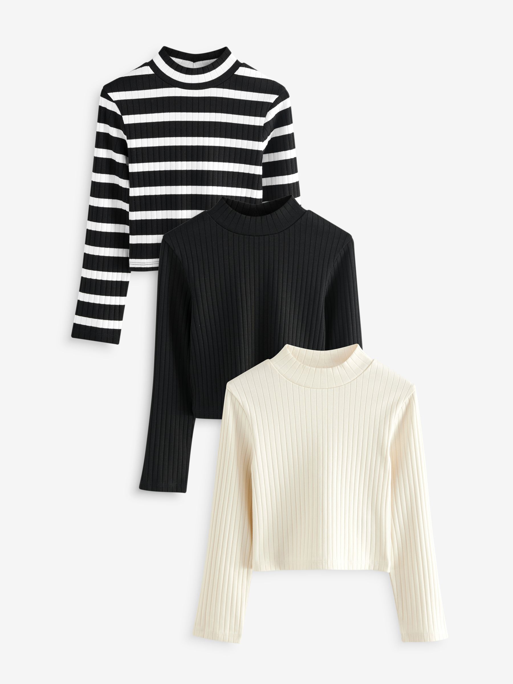 Buy Black/White High Neck Long Sleeve Tops 3 Pack (3-16yrs) from the ...