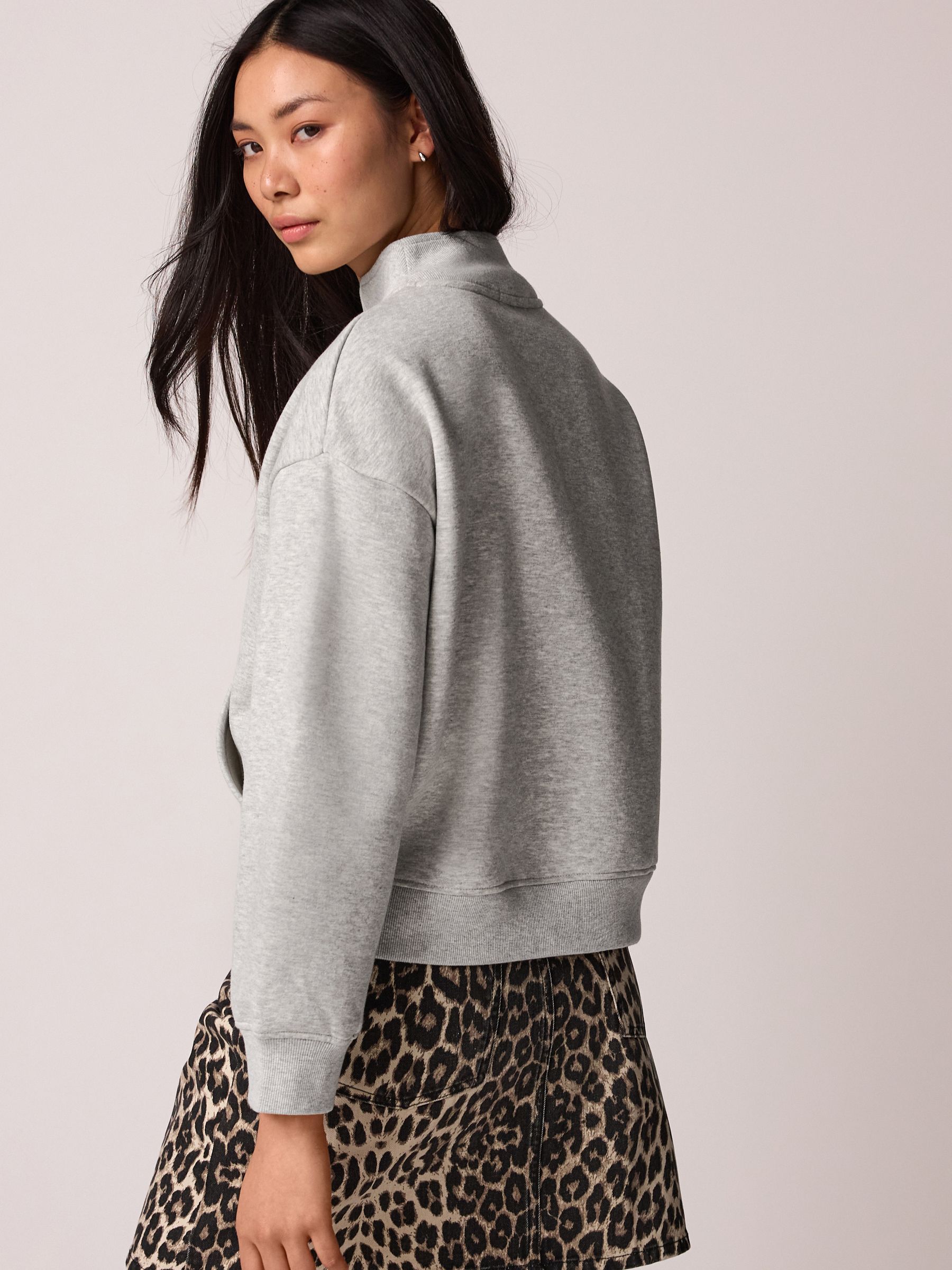 Buy Grey Graphic Mod Zip Neck Sweat Top from Next Australia