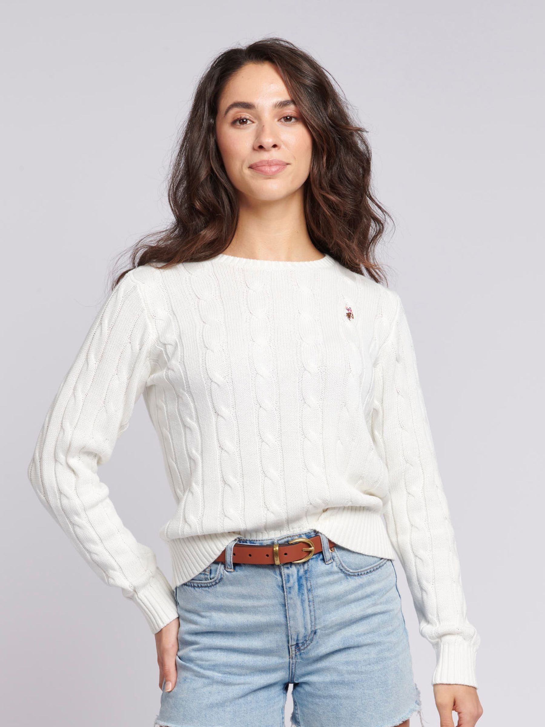 Buy U.S. Polo Assn. White Womens Crew Neck Cable Knit Pink Jumper from the Next UK online shop
