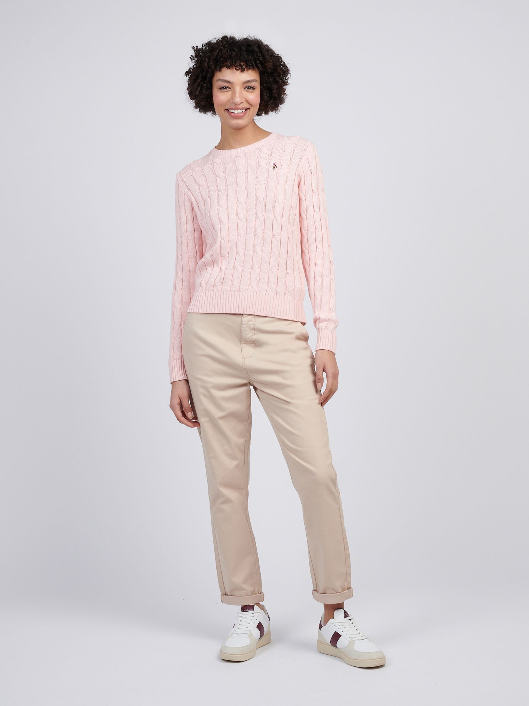 Buy U.S. Polo Assn. Pink Womens Crew Neck Cable Knit Pink Jumper from the Next UK online shop