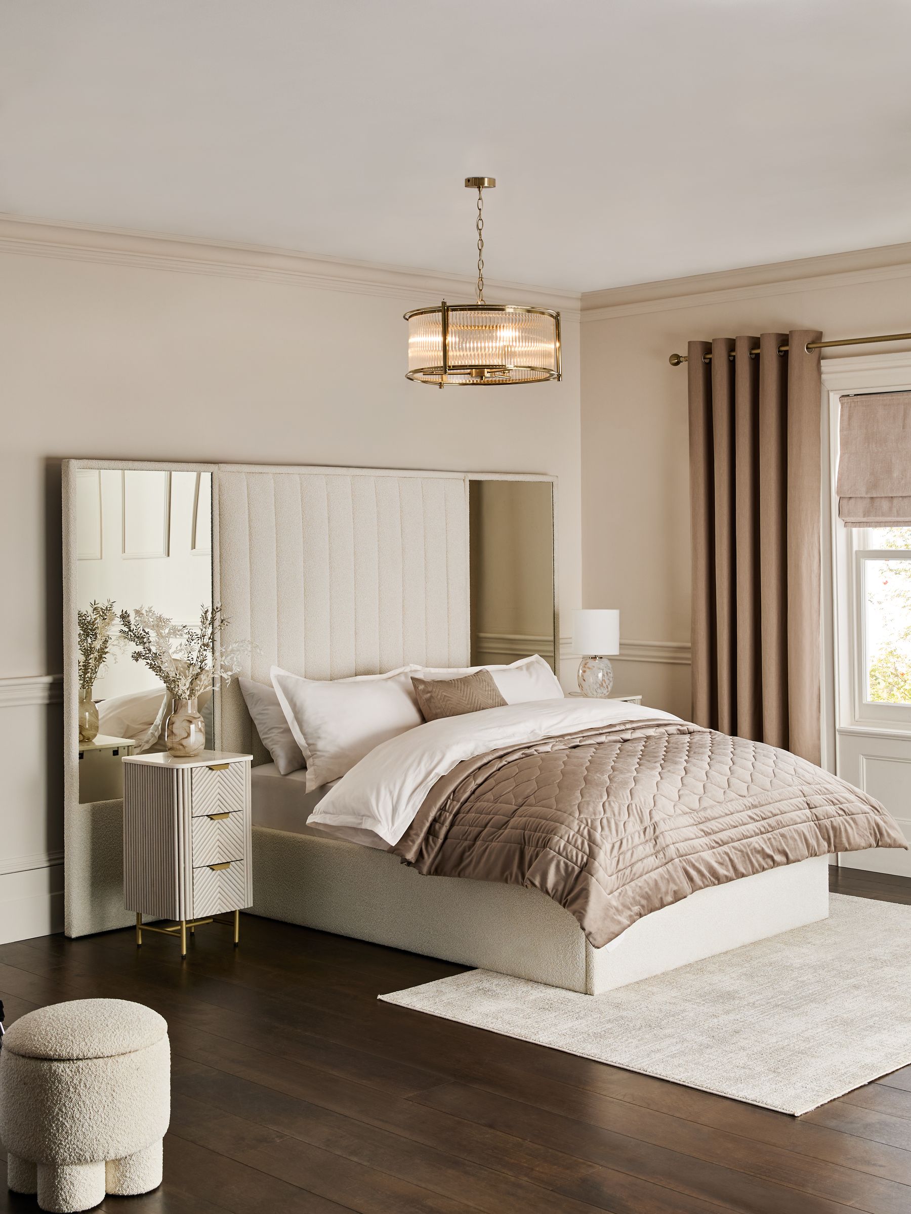 Buy Casual Boucle Natural Oyster Cerys Upholstered Hotel Bed Frame with ...