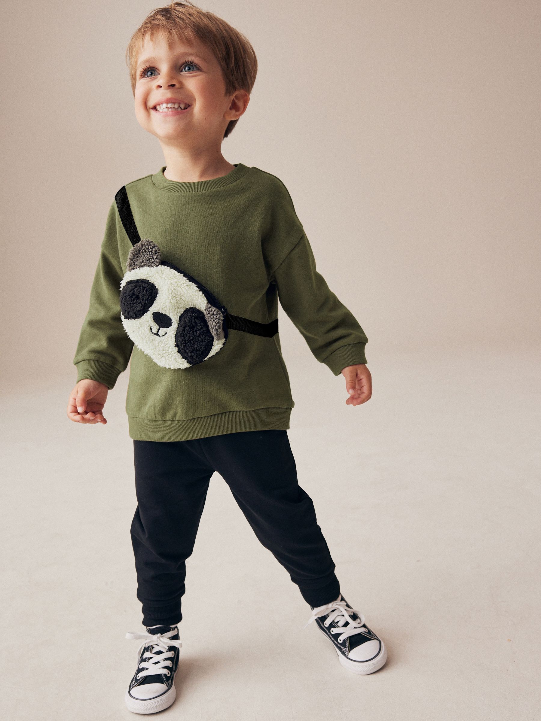 Buy Khaki Green Panda Utility Bumbag Crew Neck 100% Cotton Sweatshirt ...