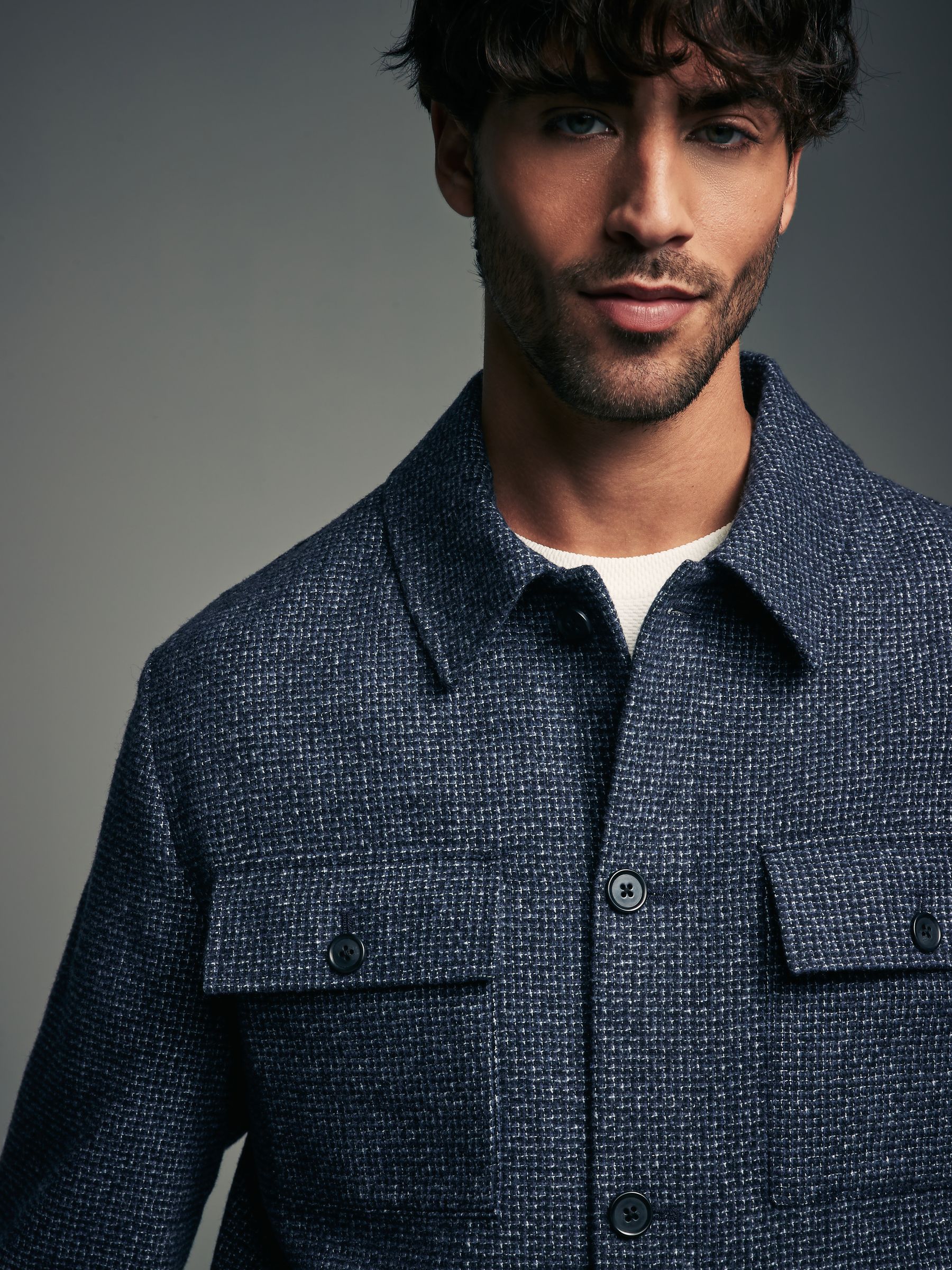 Buy Navy Blue Brushed Check Shacket from the Next UK online shop