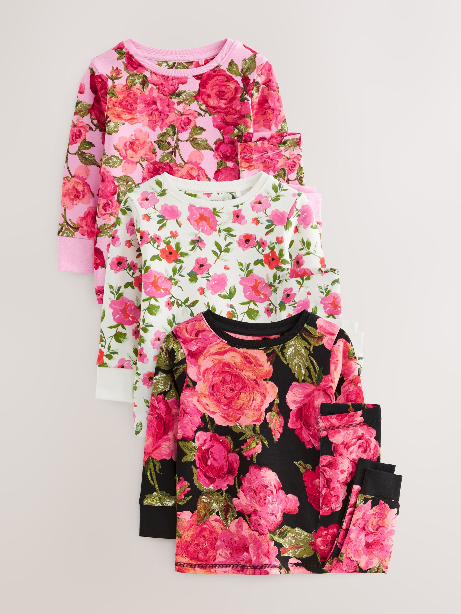 Buy Pink/Black Snuggle Pyjamas 3 Pack (9mths-16yrs) from the Next UK ...