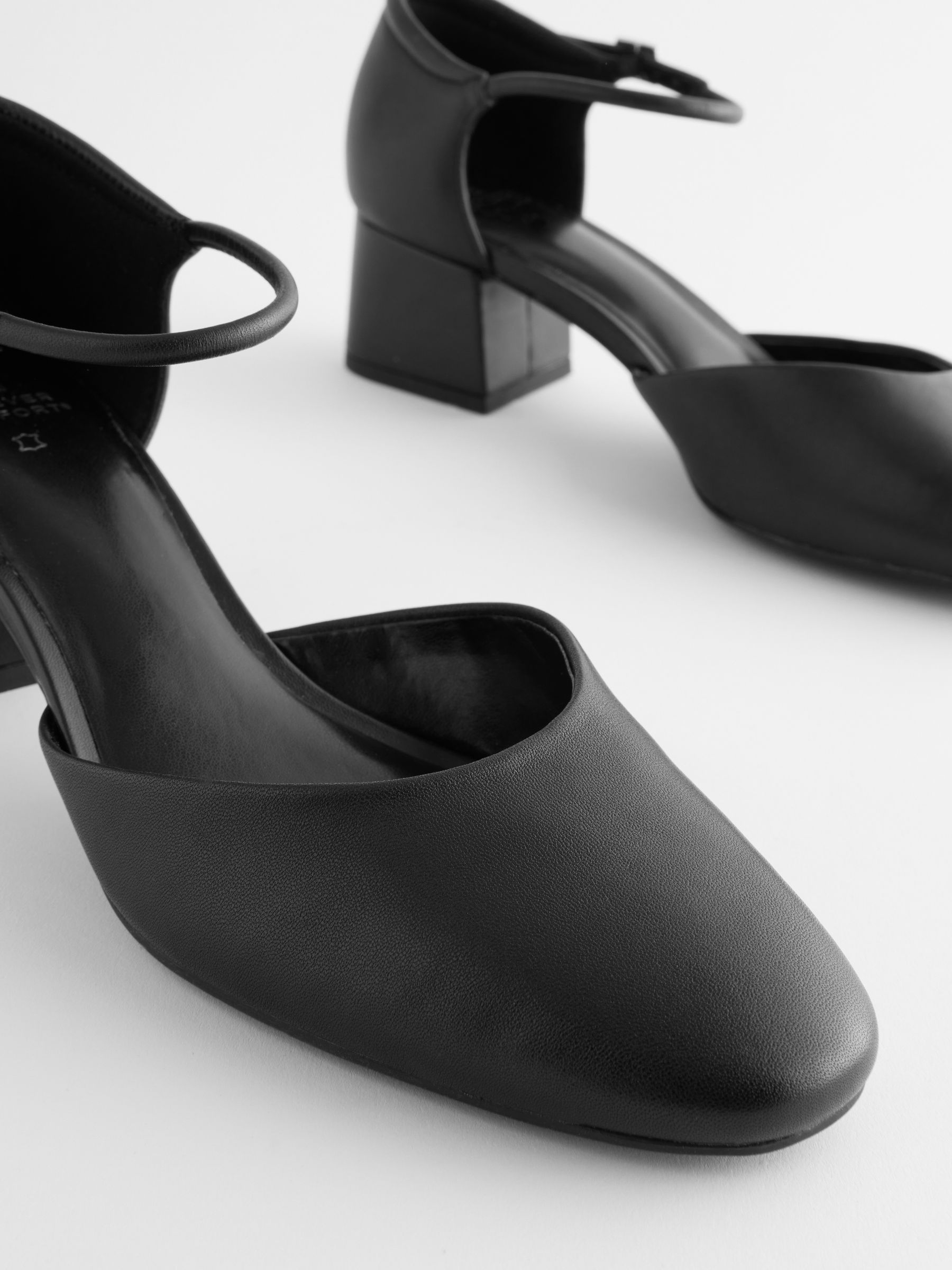 Buy Black Extra Wide Fit Forever Comfort® Leather Round Toe Block Heels ...