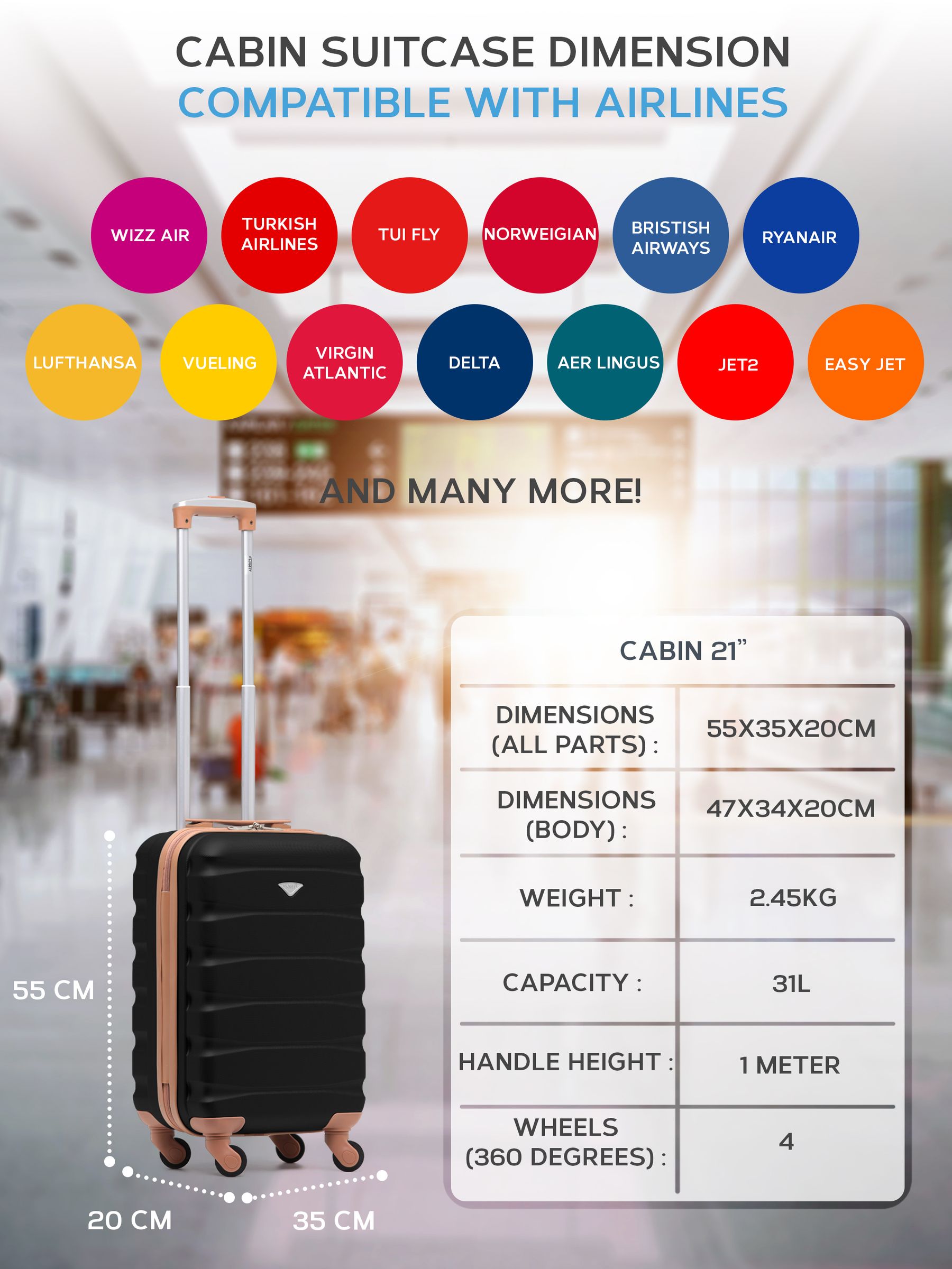 Buy Flight Knight Easyjet Size Black Hard Shell ABS Cabin Carry On Case ...