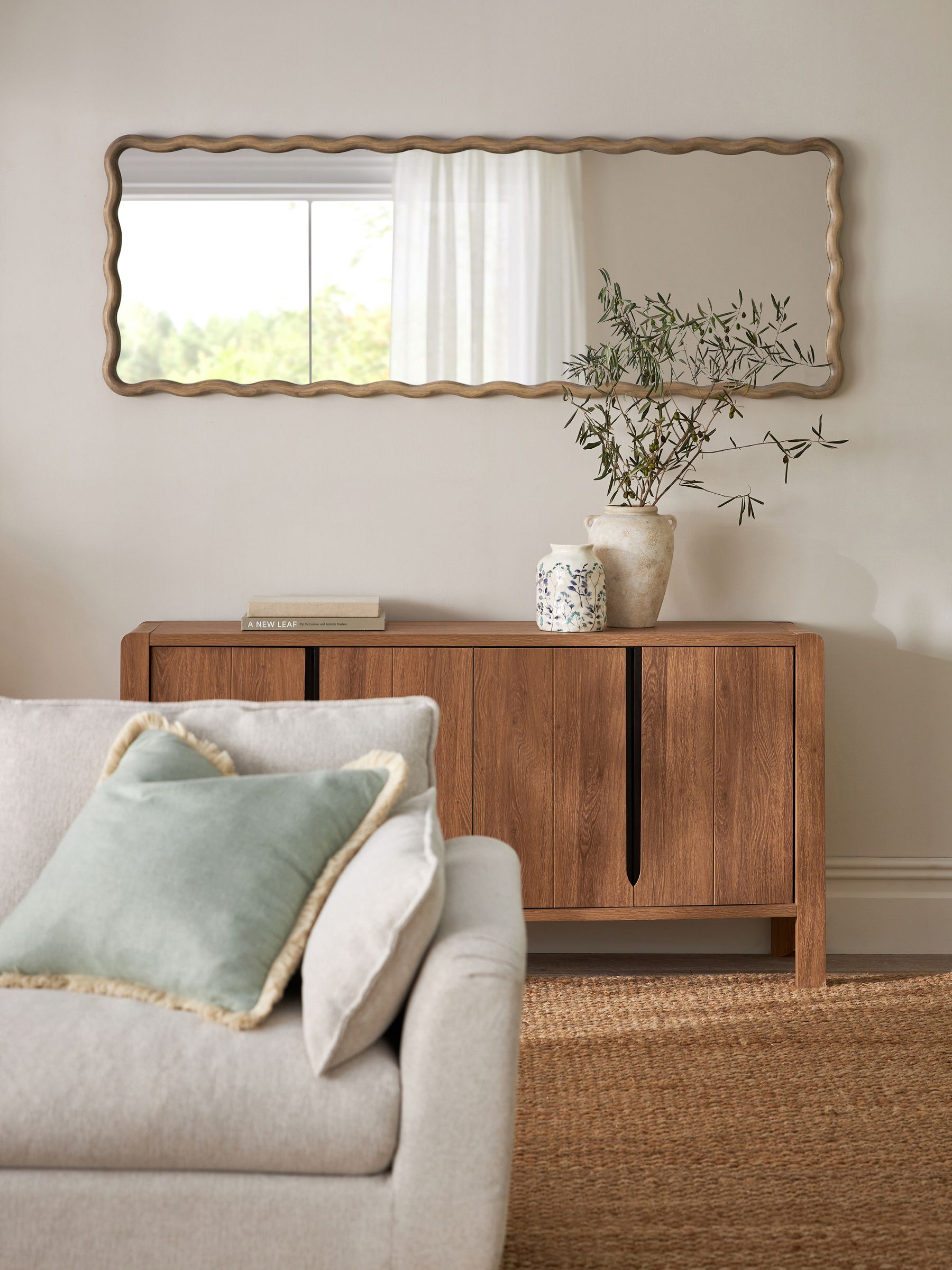 Buy Natural Wavy Pine Wood Rectangular Full length Wall Mirror from the ...