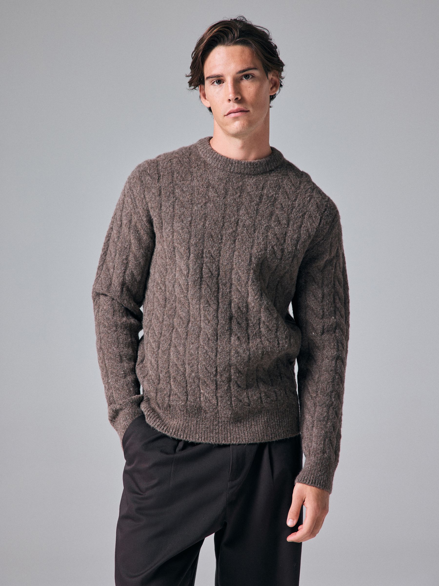 Buy Dark Stone Regular Fit Premium Soufflé Crew Jumper with Wool from ...
