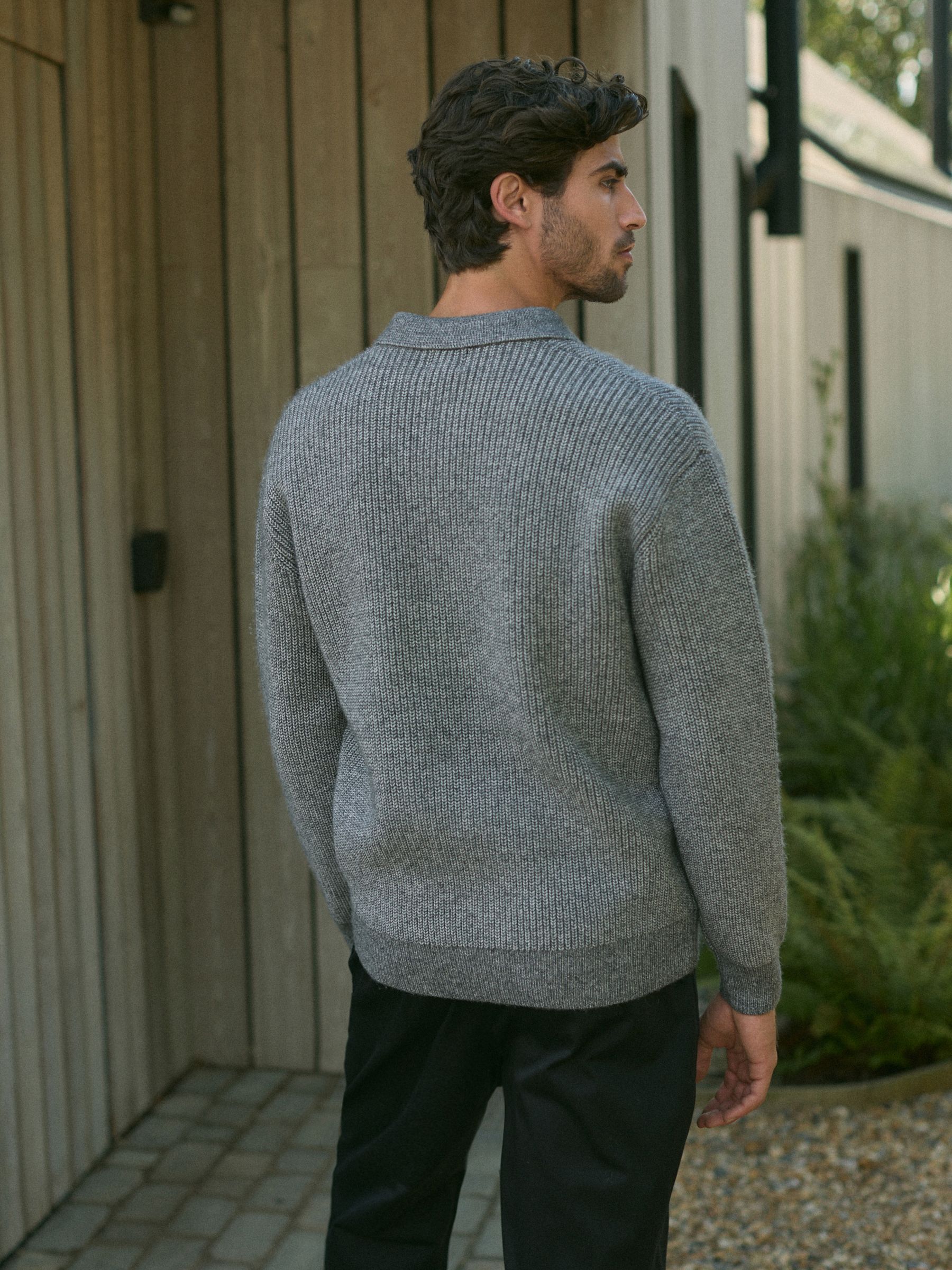 Buy Charcoal Grey Relaxed Fit Rib Texture Polo Neck Jumper with Wool ...