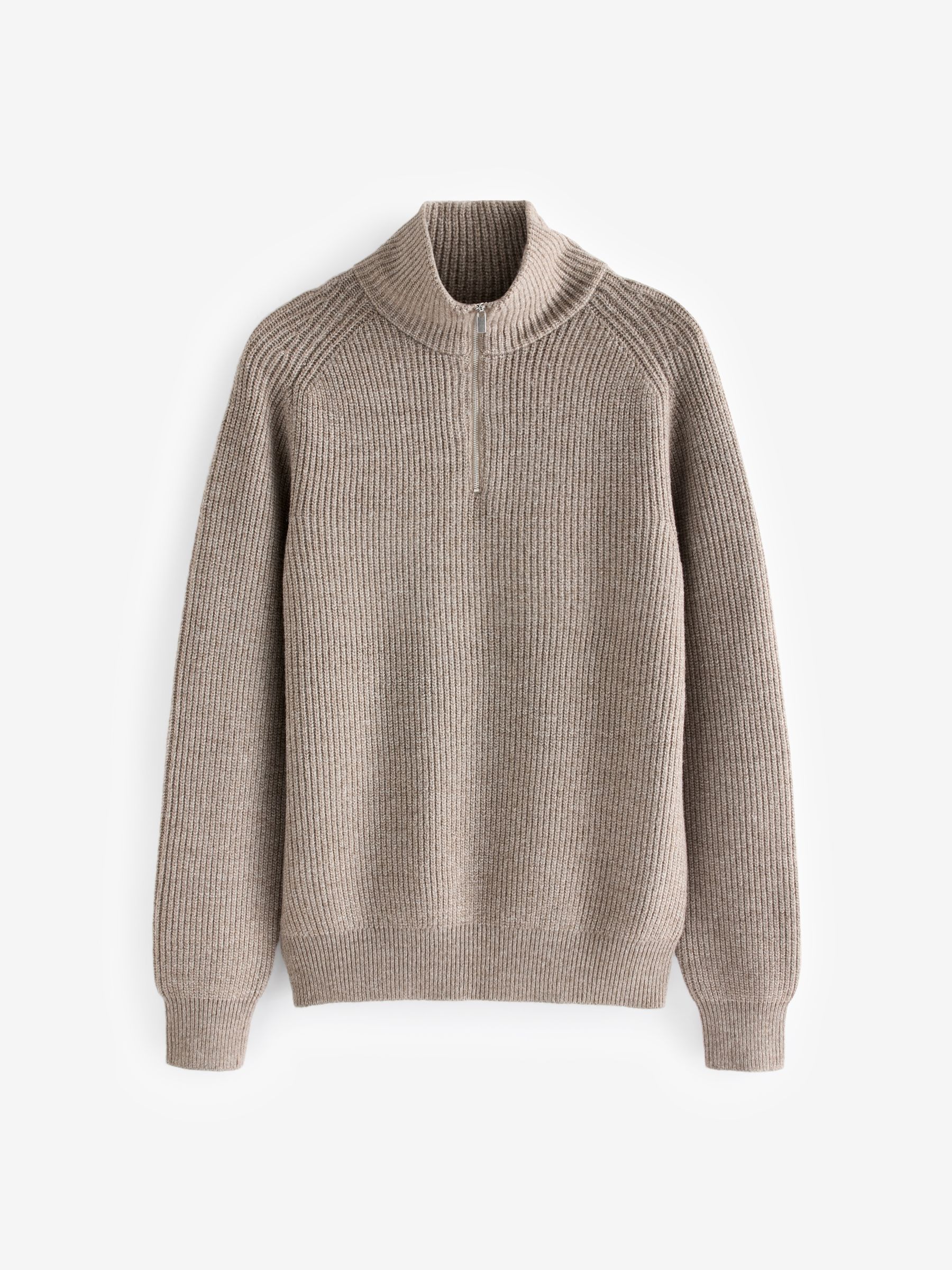 Buy Neutral Relaxed Fit Textured Quarter Zip Neck Jumper with Wool from ...