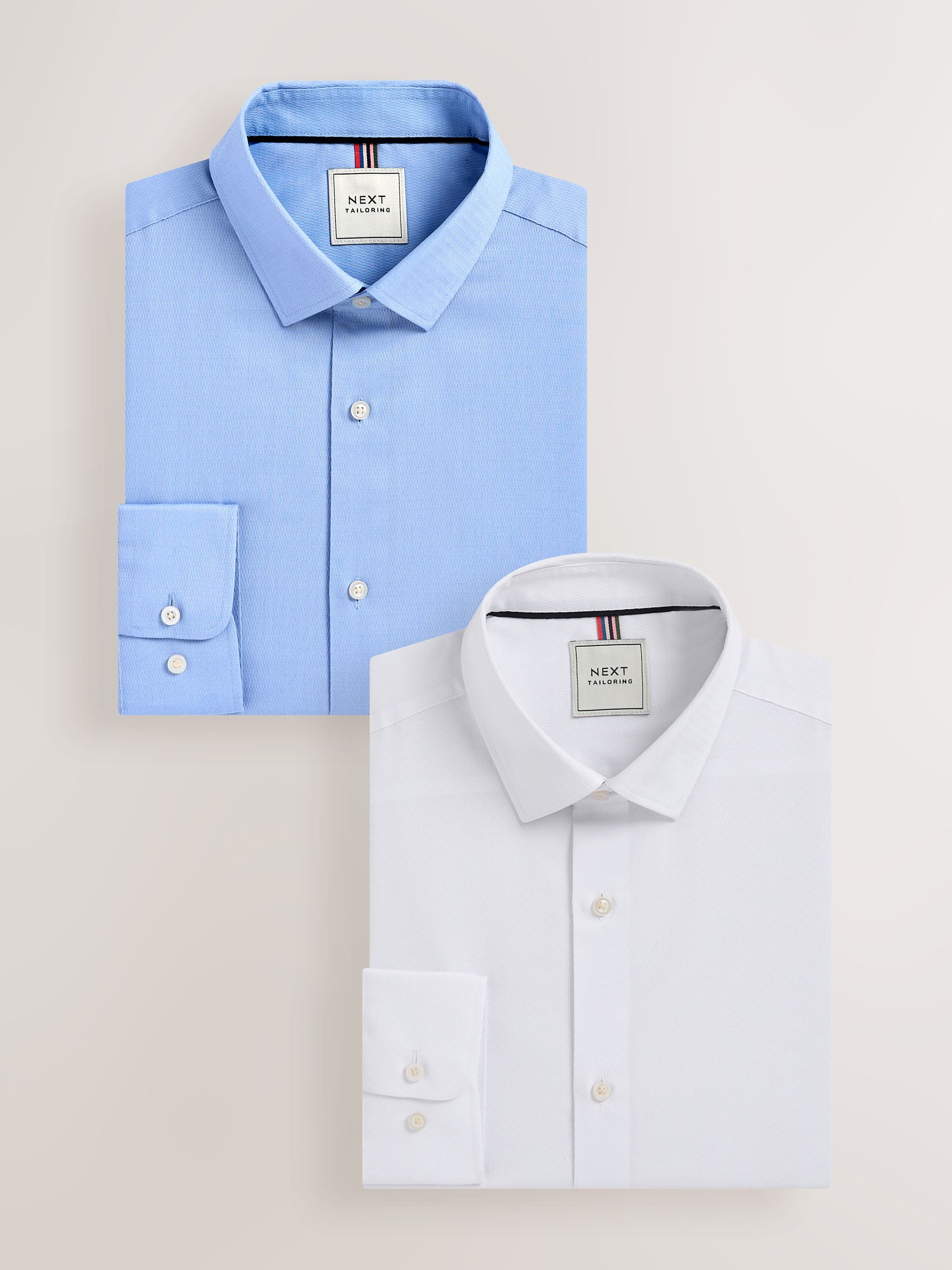 Buy White/Blue Easy Care Textured Slim Fit Single Cuff Smart Shirts 2 ...