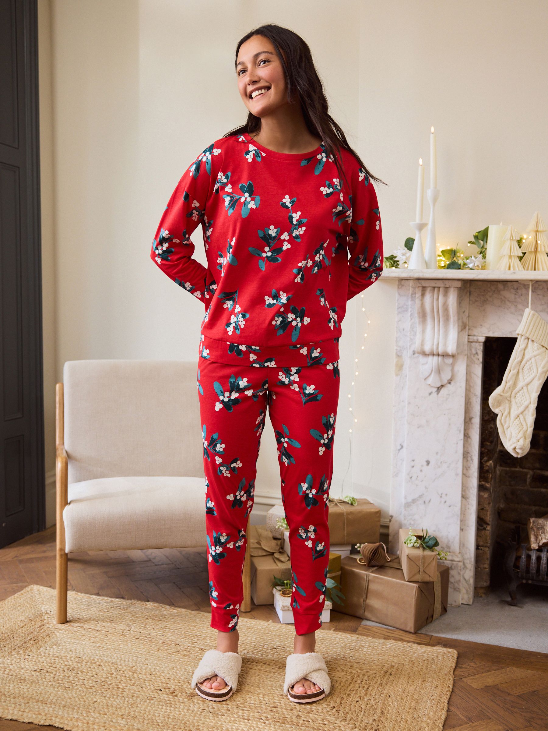 Buy Red Mistletoe 100% Cotton Christmas Long Sleeve Pyjamas from the ...