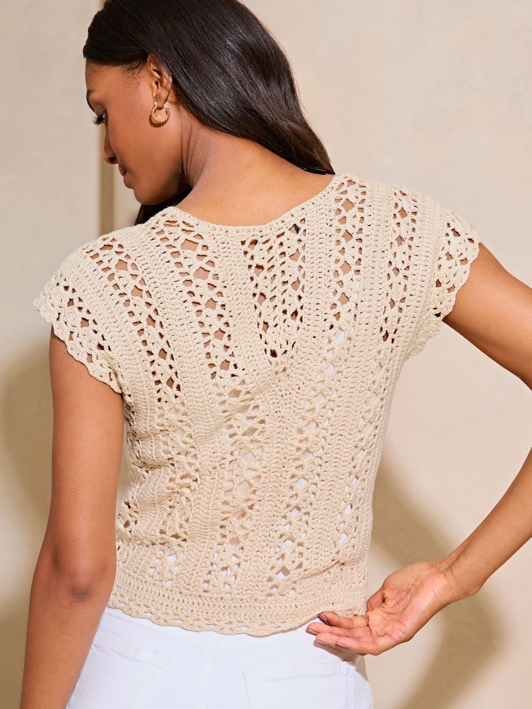 Buy Lipsy Beige Crochet Knitted Short Sleeve Top from the Next UK ...
