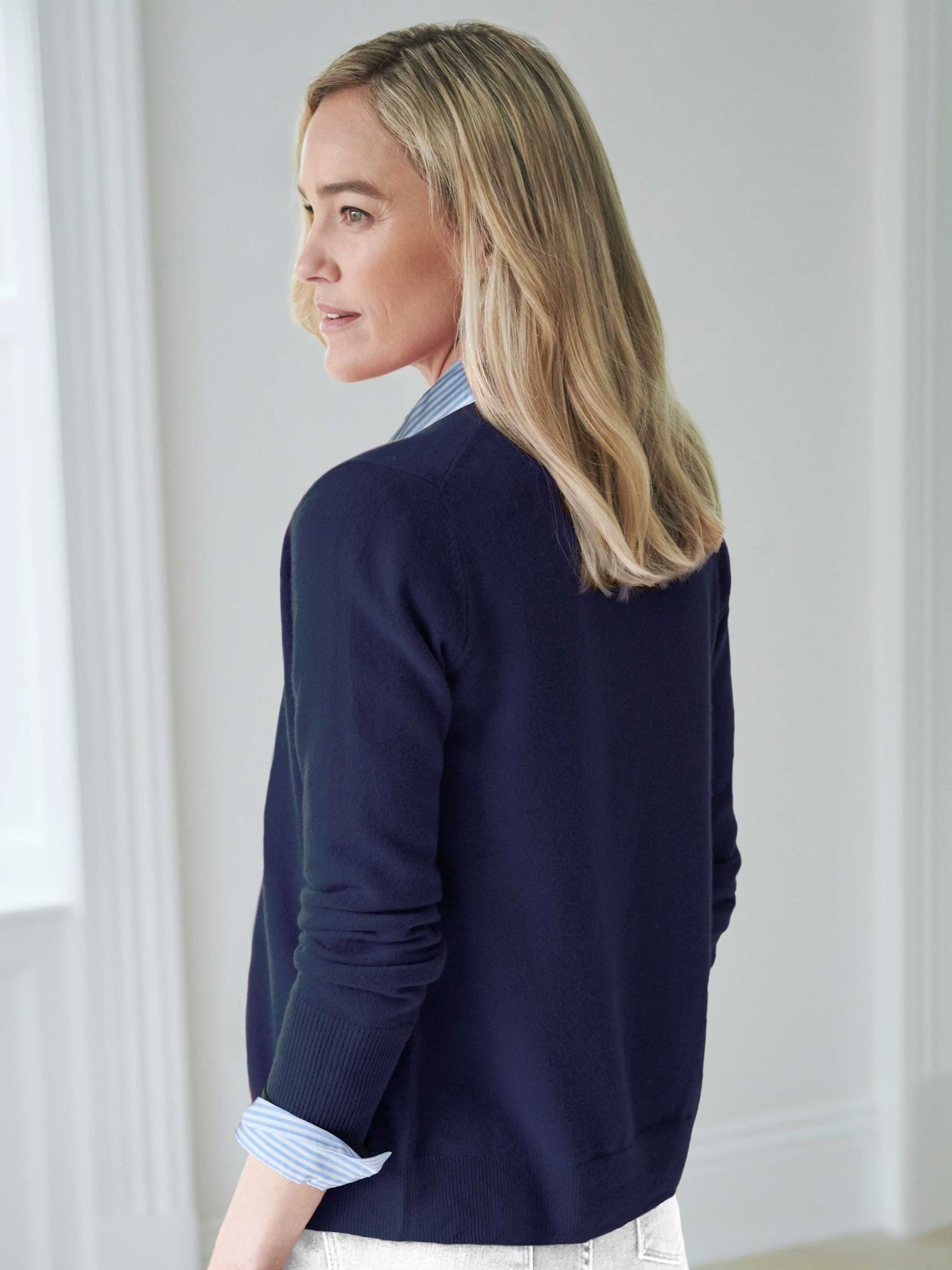 Buy Pure Collection Blue Navy Cashmere V-Neck Long Sleeve Cardigan from ...