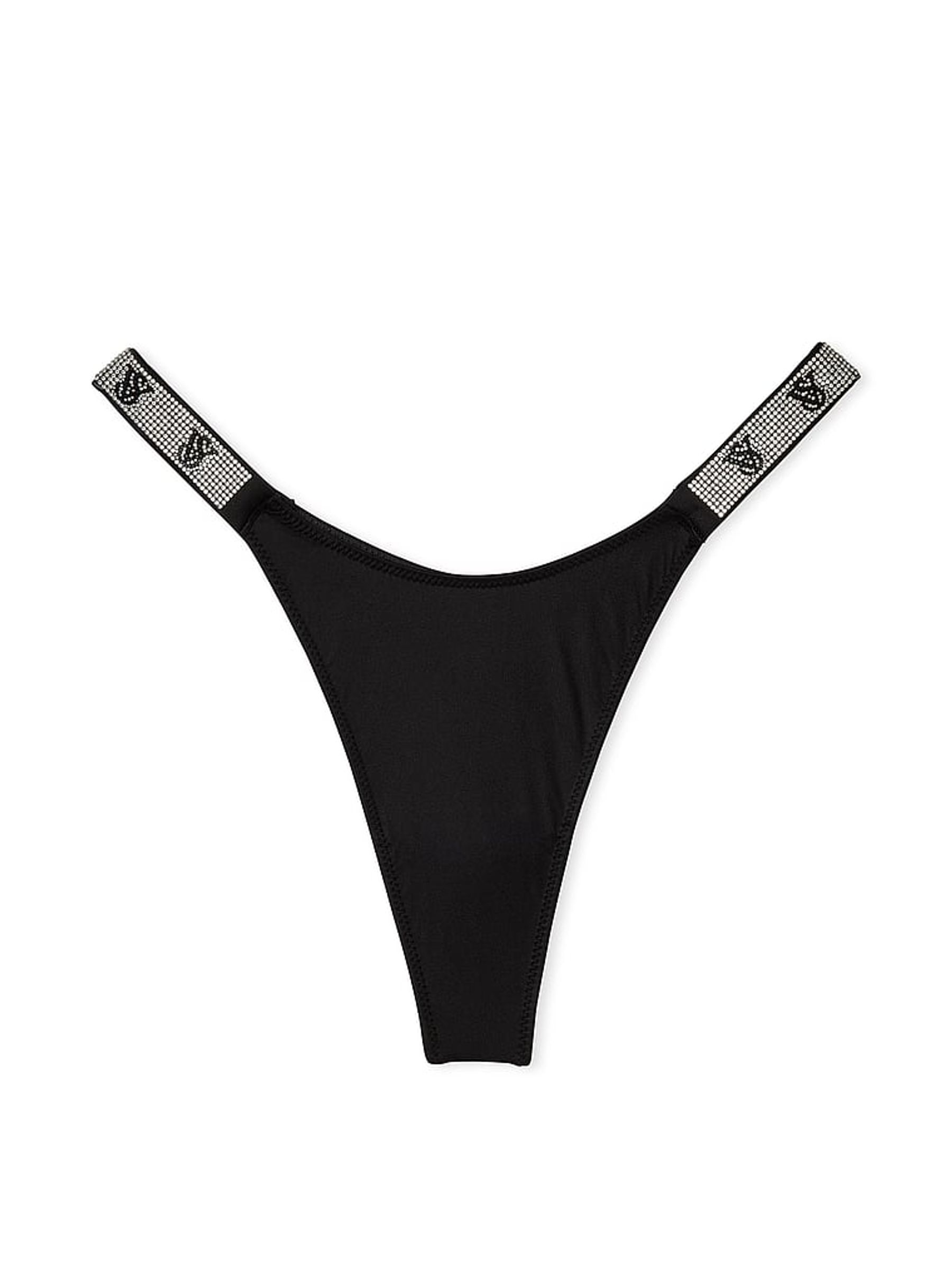 Buy Victoria's Secret Black Smooth Monogram Thong Shine Strap Knickers ...