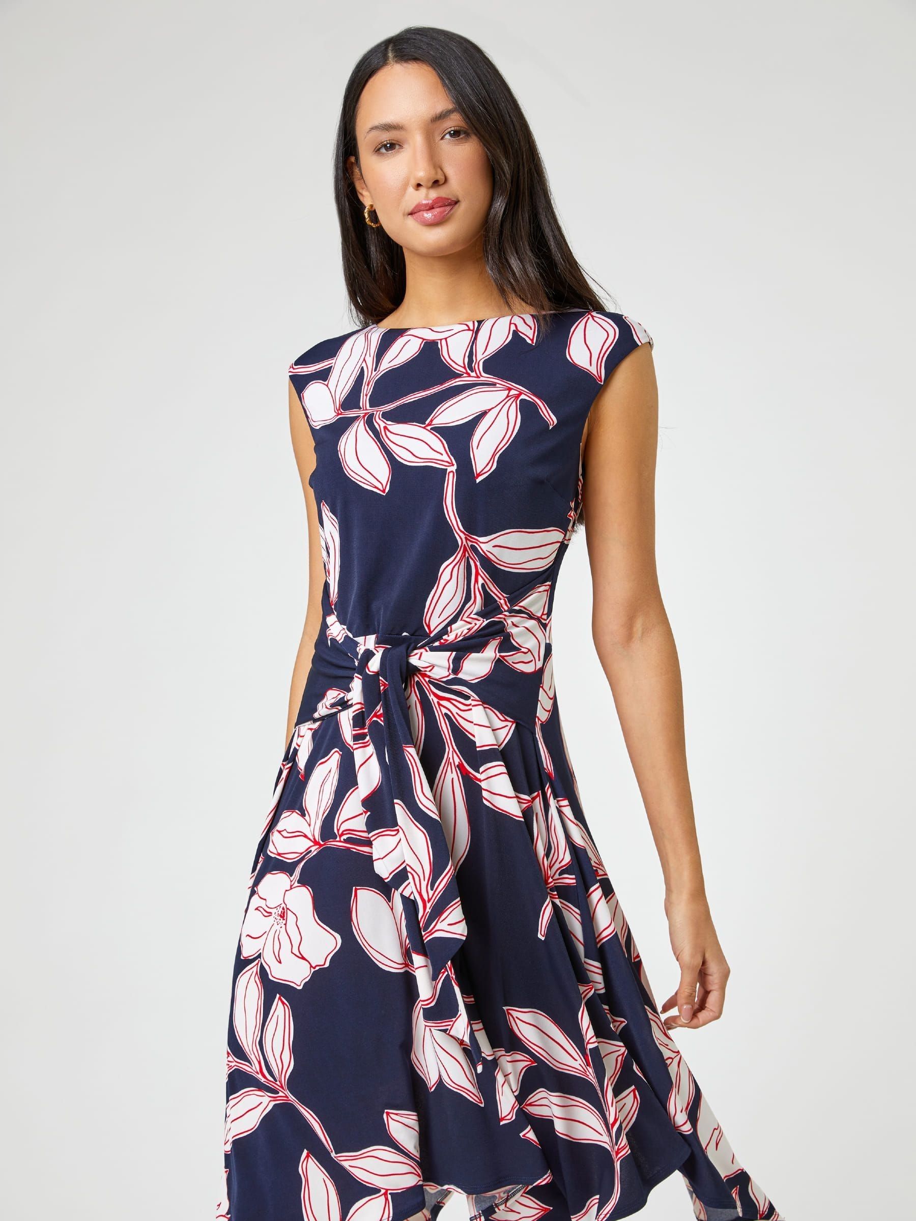 Buy Roman Red Floral Print Waist Tie Midi Dress from the Next UK online ...