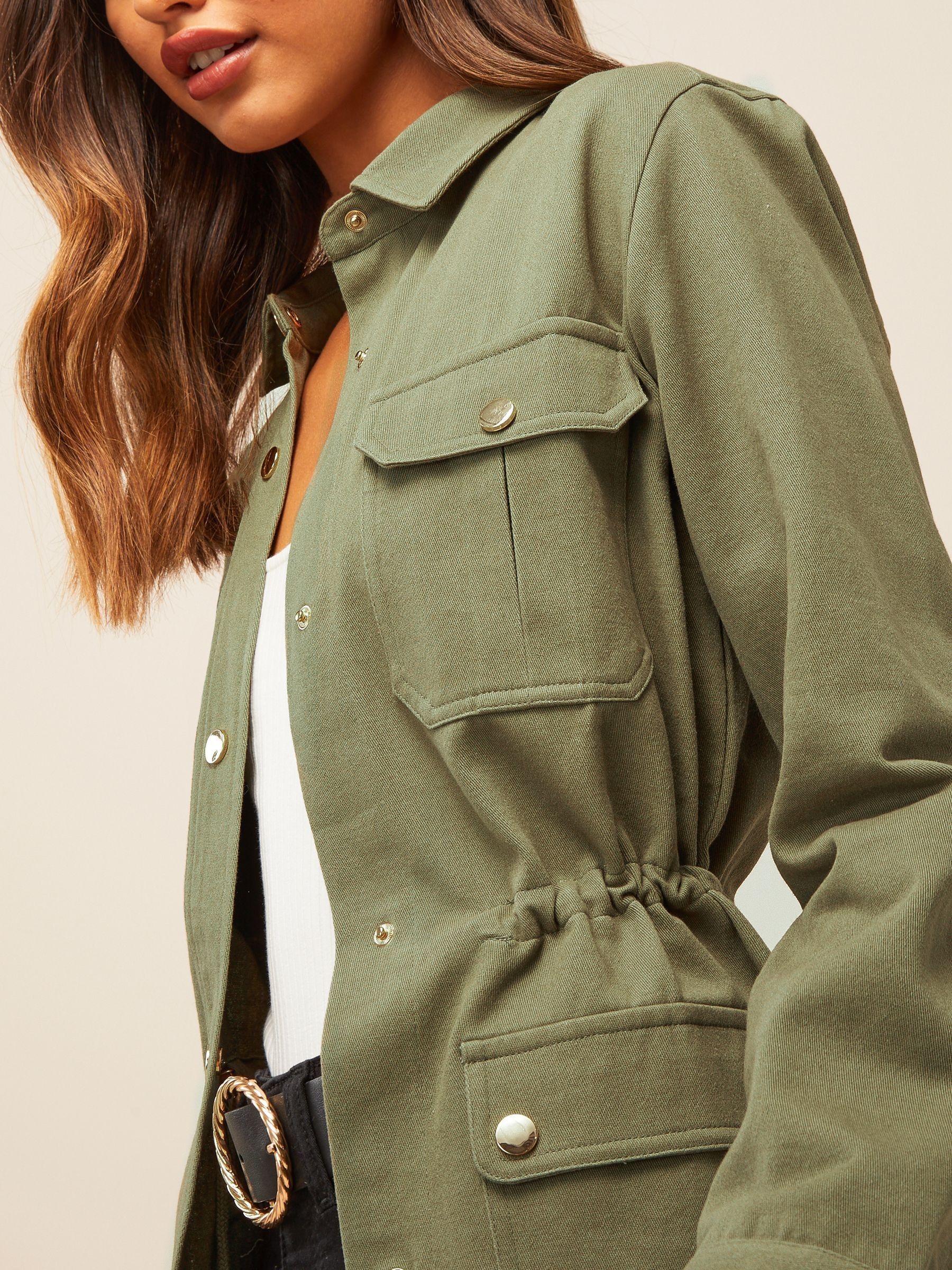 Buy Friends Like These Khaki Green Utility Pocket Button Through Jacket ...
