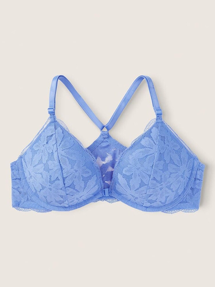 Buy Victoria's Secret PINK Cornflower Blue Lace Front Fastening Push Up ...