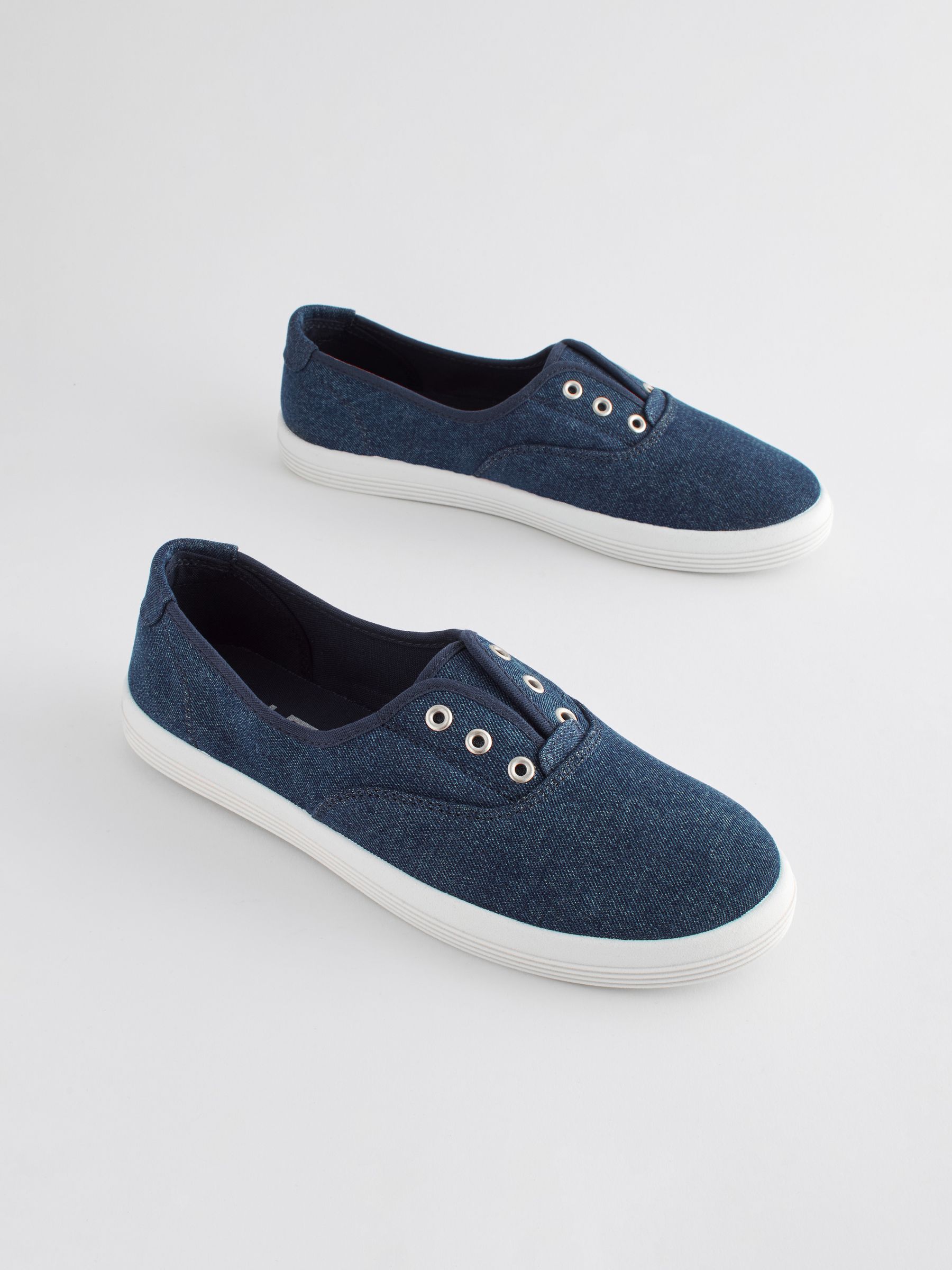 Buy Denim Embroidered Laceless Canvas Slip On Trainers from the Next UK ...