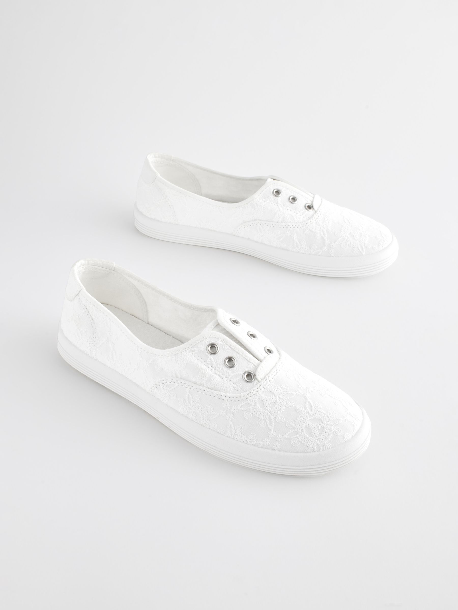 Buy White Embroidered Laceless Canvas Slip On Trainers from the Next UK ...