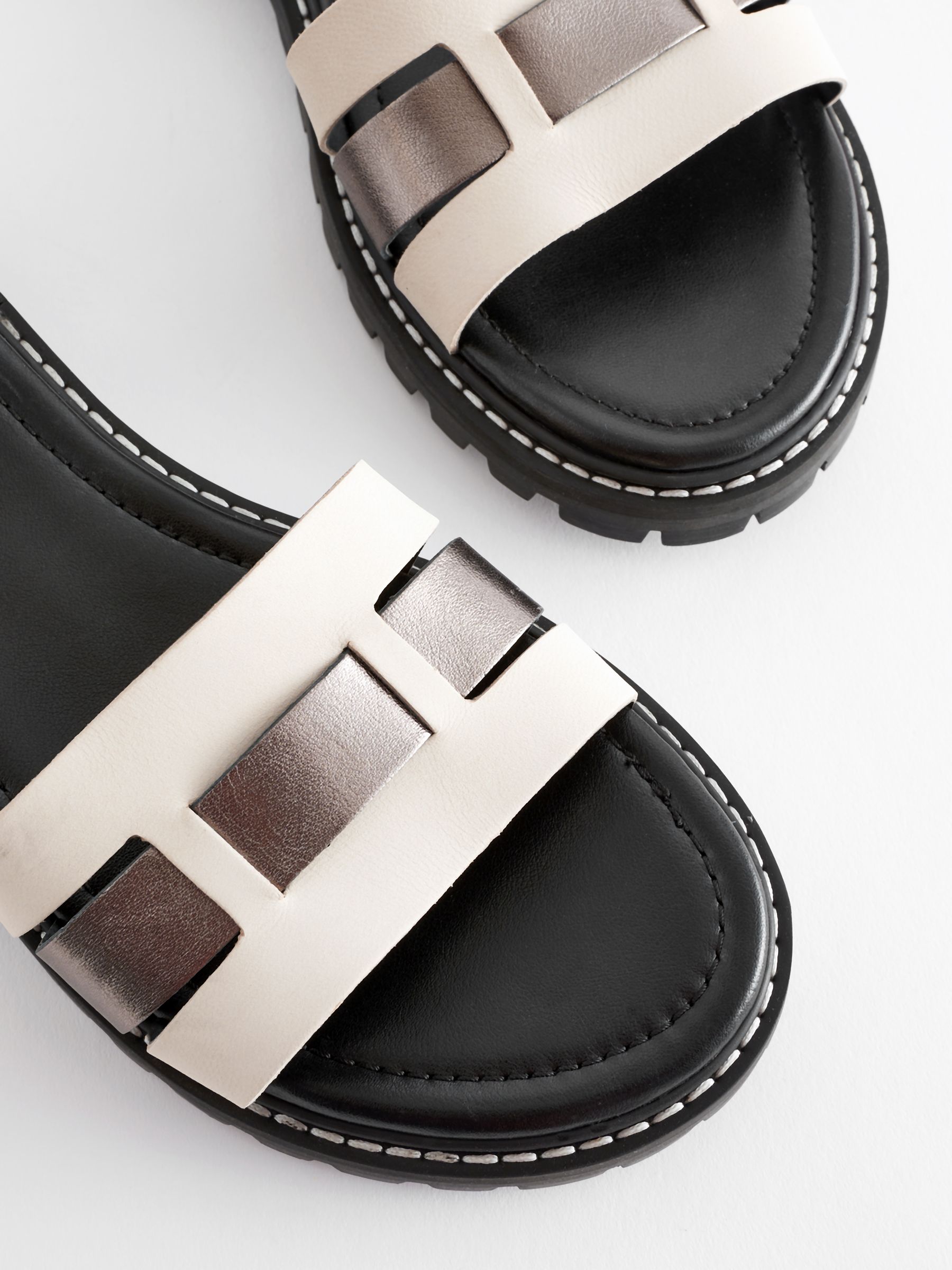 Buy White/Silver Standard/Wide Fit Forever Comfort® Leather Cleated ...