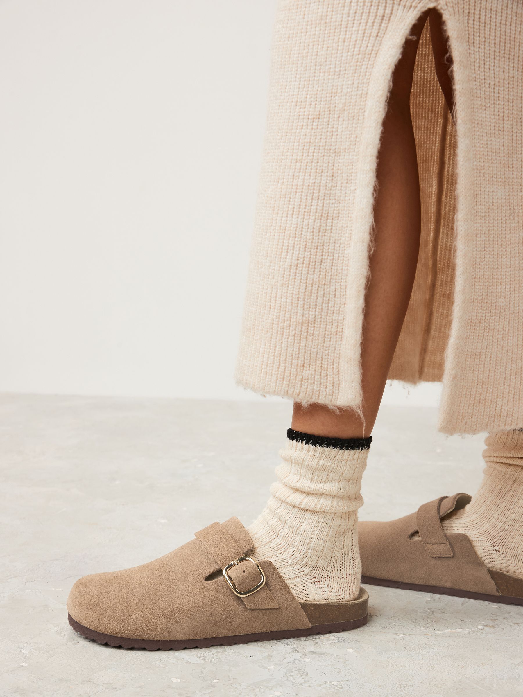 Buy Neutral Suede Standard Fit Leather Footbed Clogs from Next Ireland