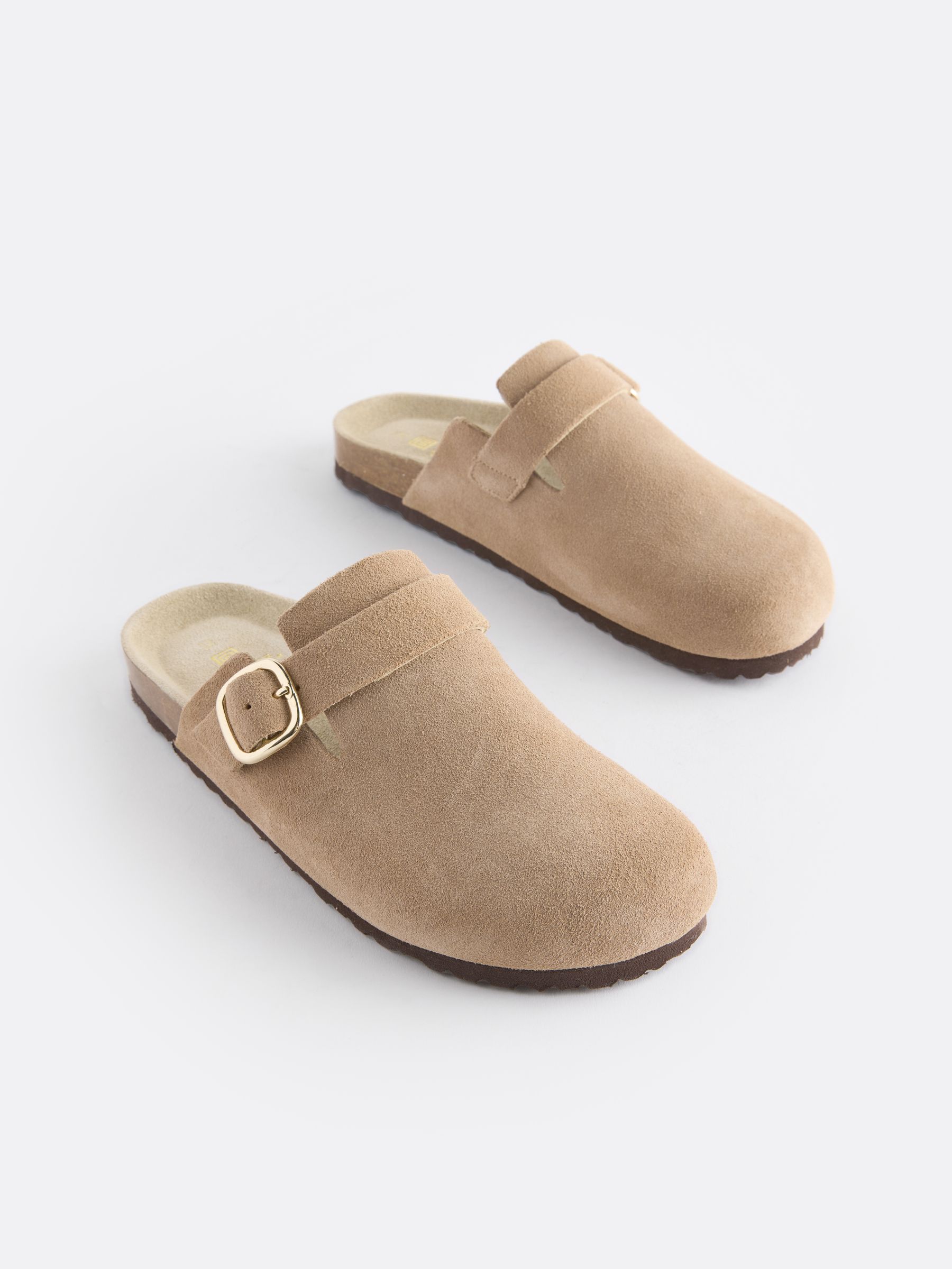 Buy Neutral Suede Standard Fit Leather Footbed Clogs from Next Australia