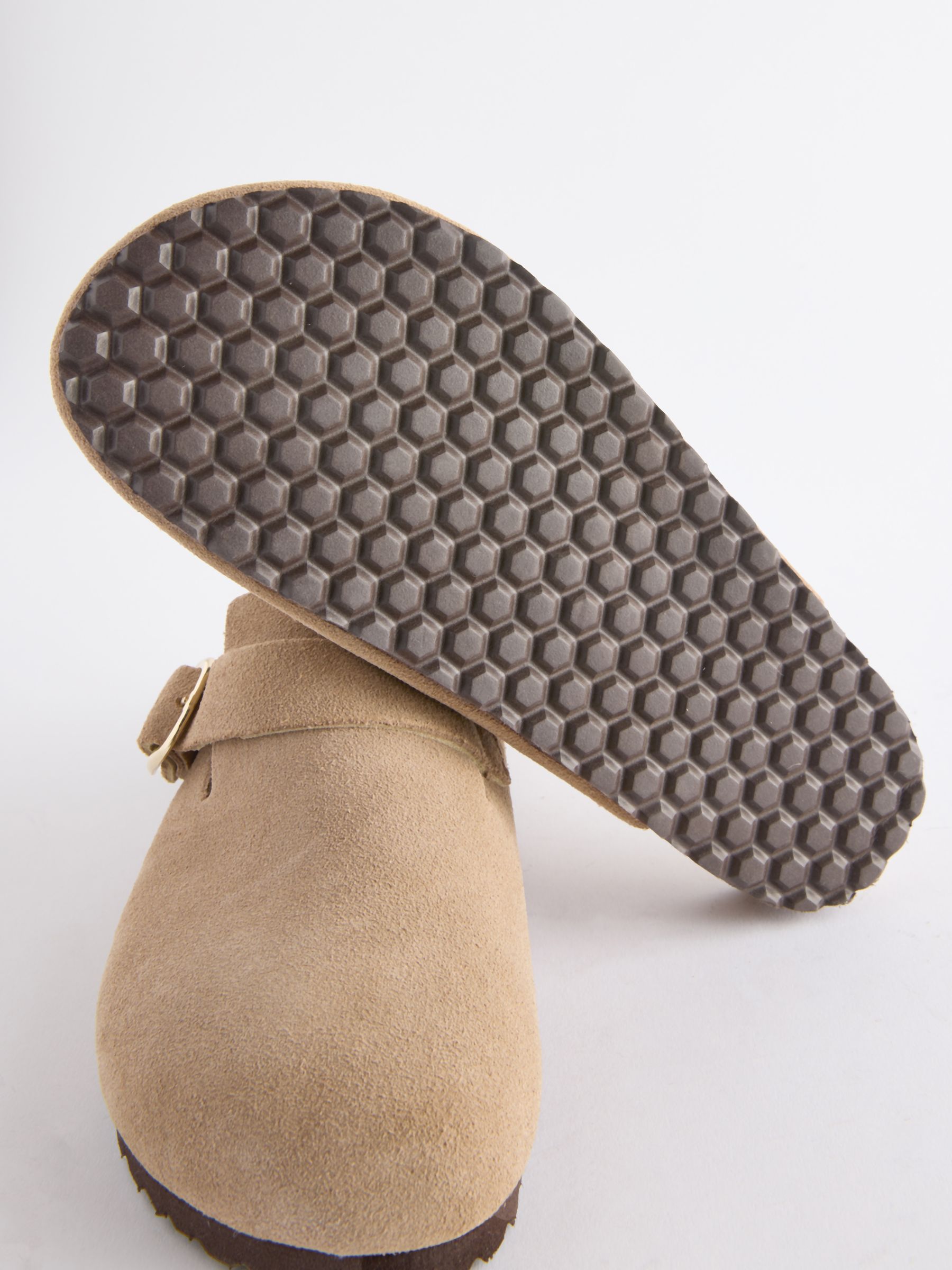 Buy Neutral Suede Standard Fit Leather Footbed Clogs from the Next UK ...