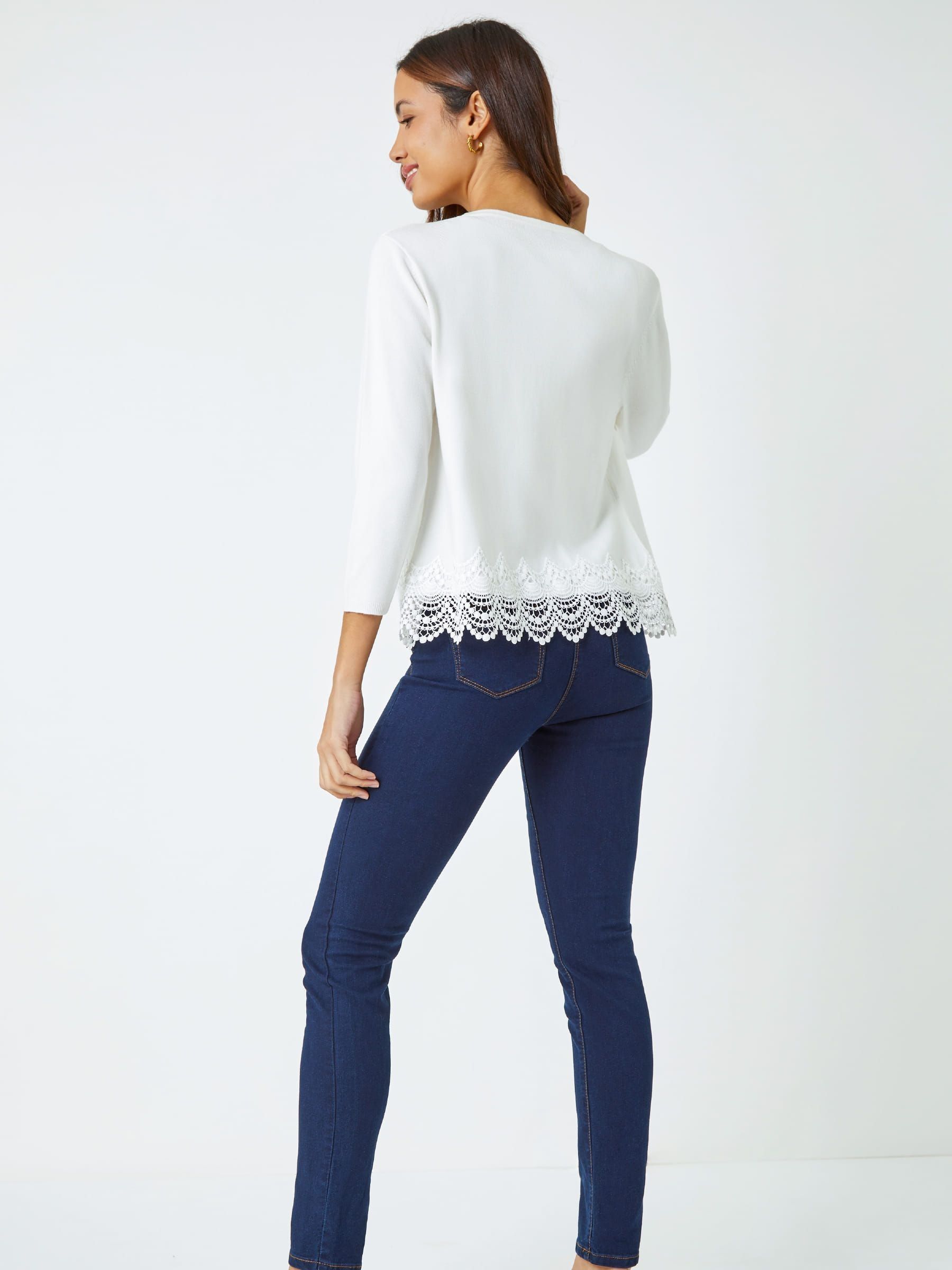 Buy Roman White Scalloped Lace Trim Knitted Shrug from the Next UK ...