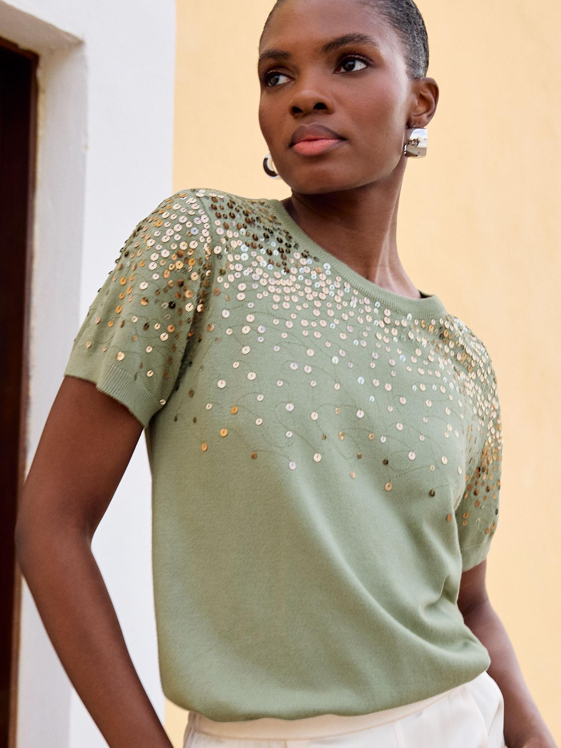Buy Love & Roses Green Short Sleeve Sequin Knited Top from the Next UK ...