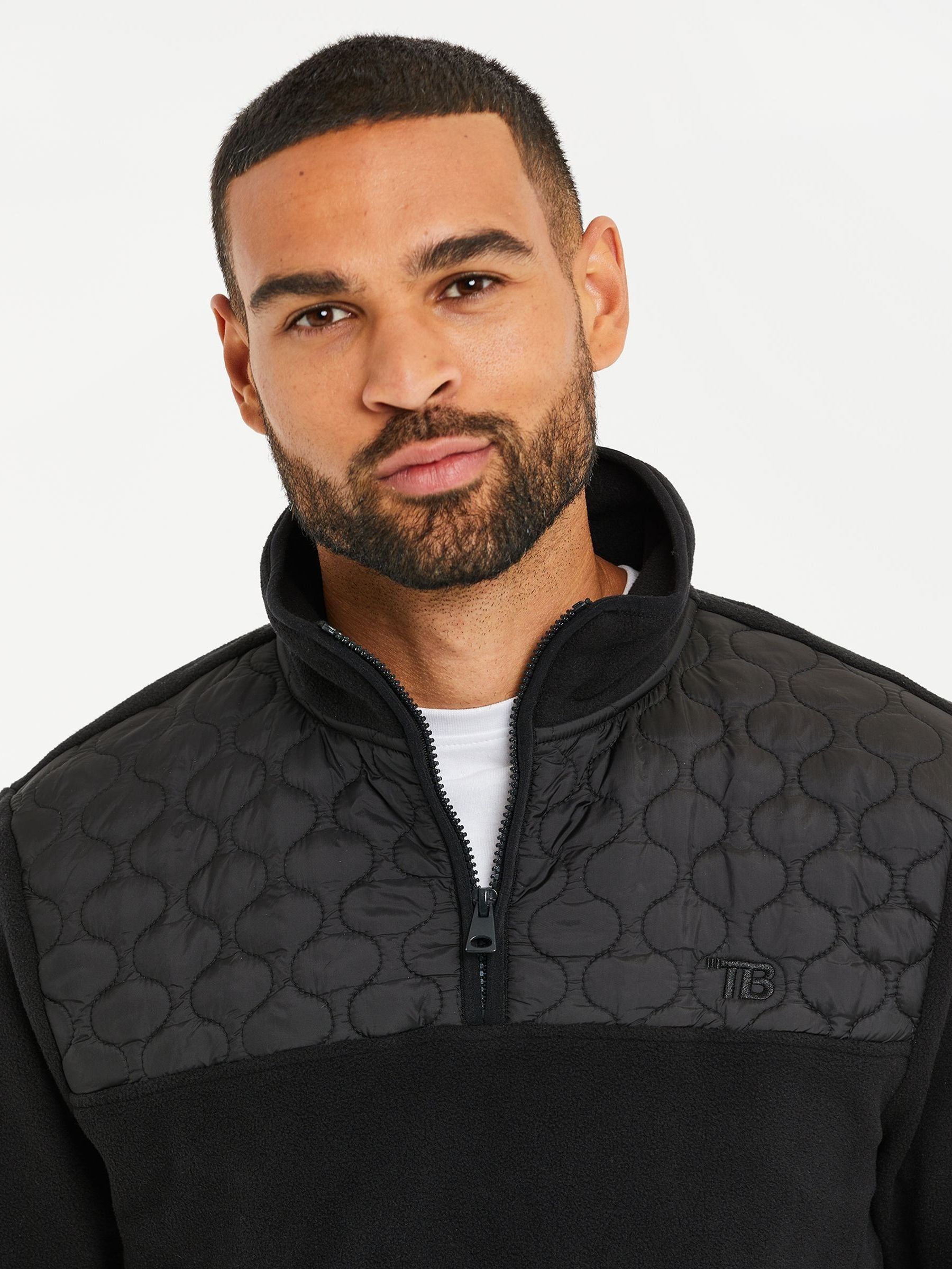 Buy Threadbare Black Quarter Zip Quilted Fleece Sweatshirt from the ...