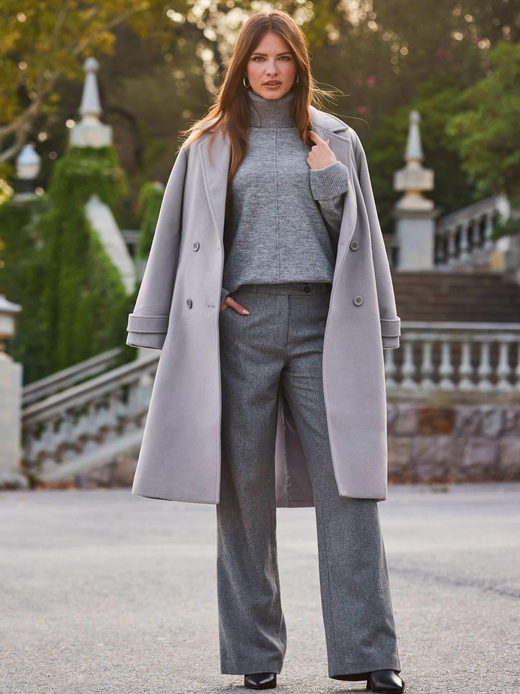 Buy Sosandar Grey Double Breasted Tab Sleeve Coat from the Next UK ...