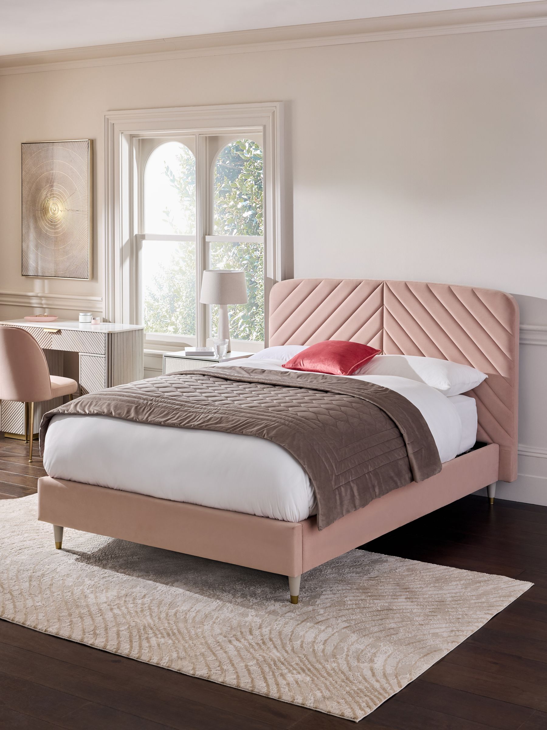 Buy Soft Velvet Blush Pink Valencia Upholstered Bed Frame from the Next ...