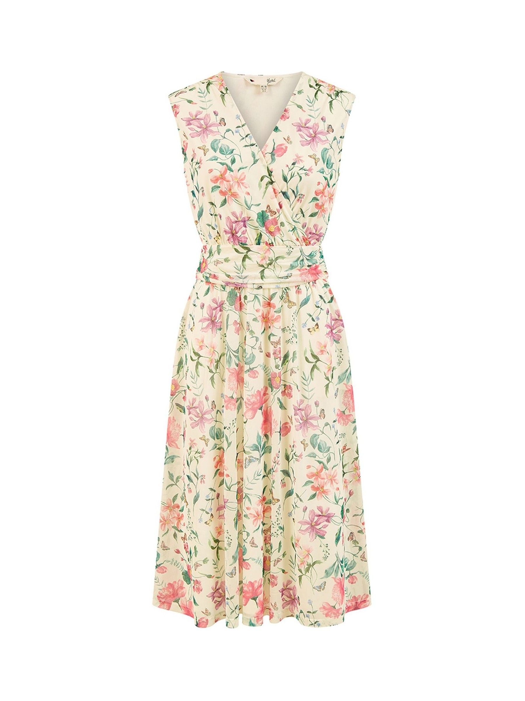 Buy Yumi Cream Floral Print Mesh Stretch Midi Dress With Pockets from ...