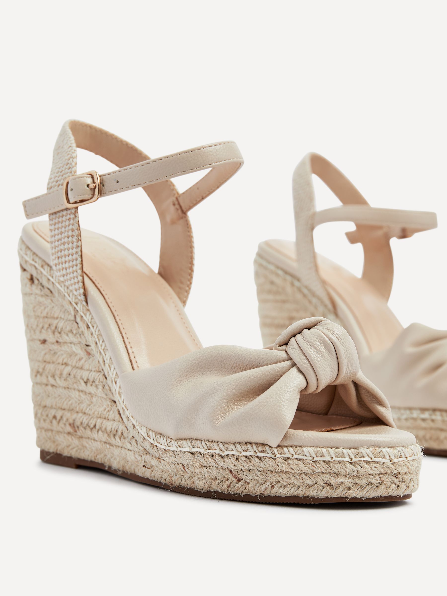 Buy Linzi Cream Rio Rope Platform Espadrille Wedges With Knotted Front ...