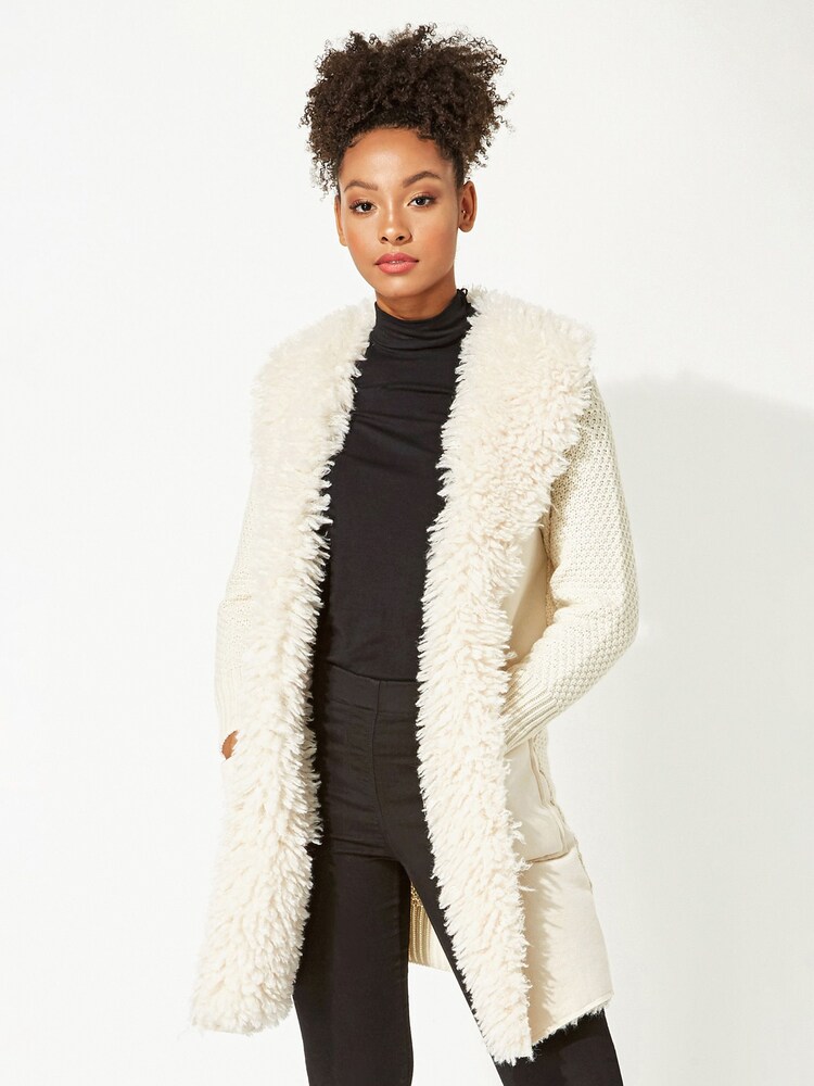 Buy Roman Cream Originals Longline Faux Shearling Knit Coatigan from ...