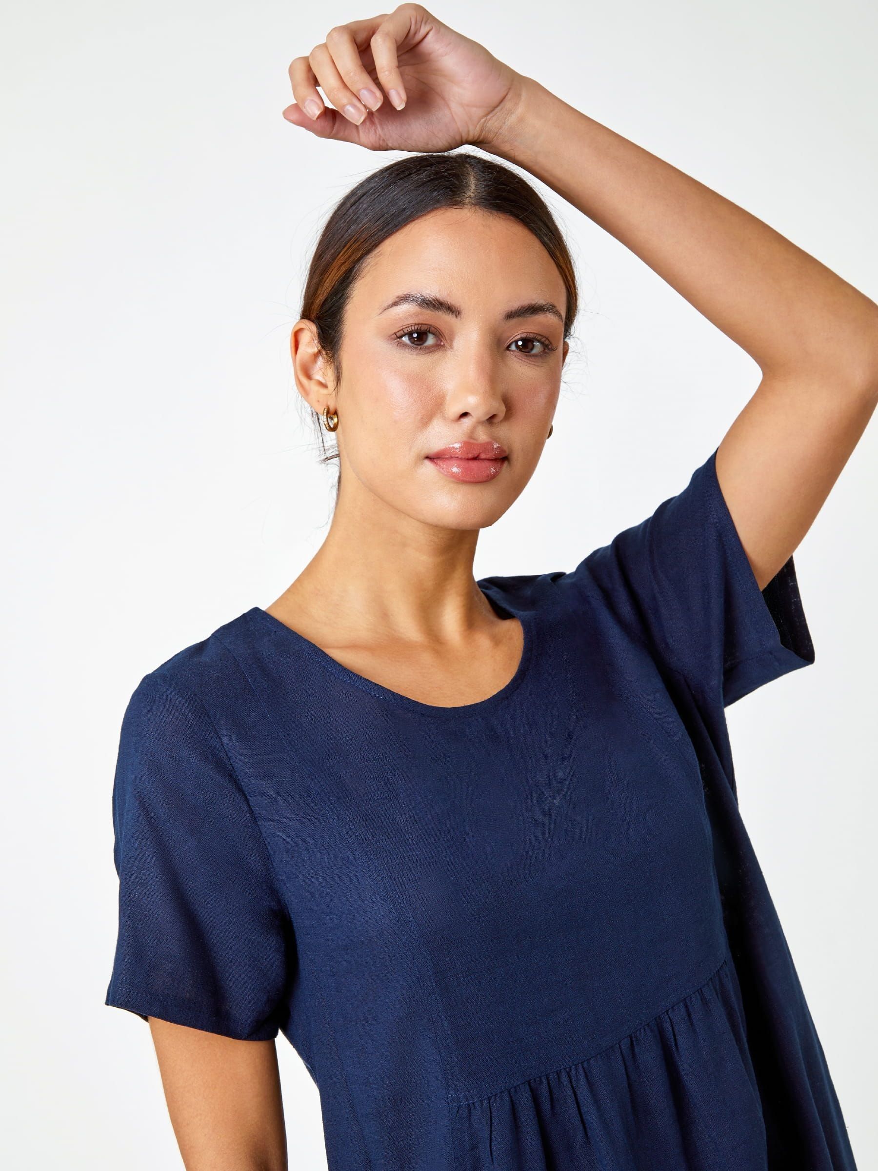 Buy Roman Blue Relaxed Cotton/Linen Blend Pocket Dress from Next Australia