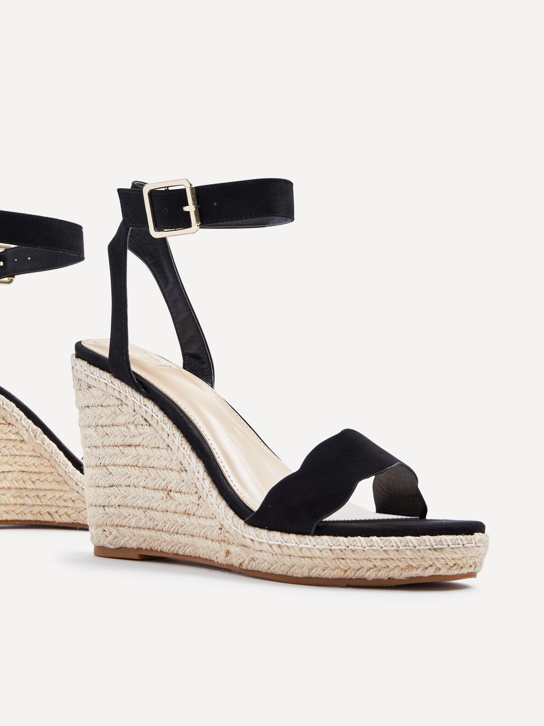 Buy Linzi Black Italy Rope Platform Wedges With Scalloped Edging from ...