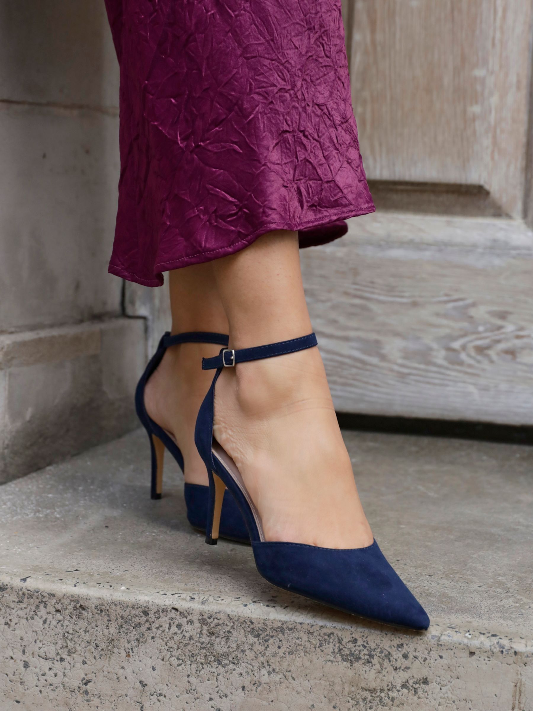Buy Linzi Navy Maci Stiletto Court Heels With Ankle Strap from the Next ...