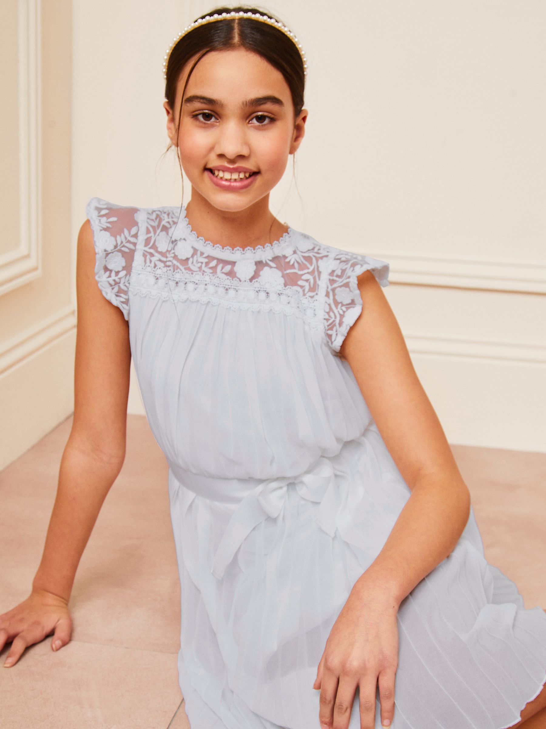 Buy Lipsy Blue Lace Yolk Pleated Occasion Dress from Next Ireland