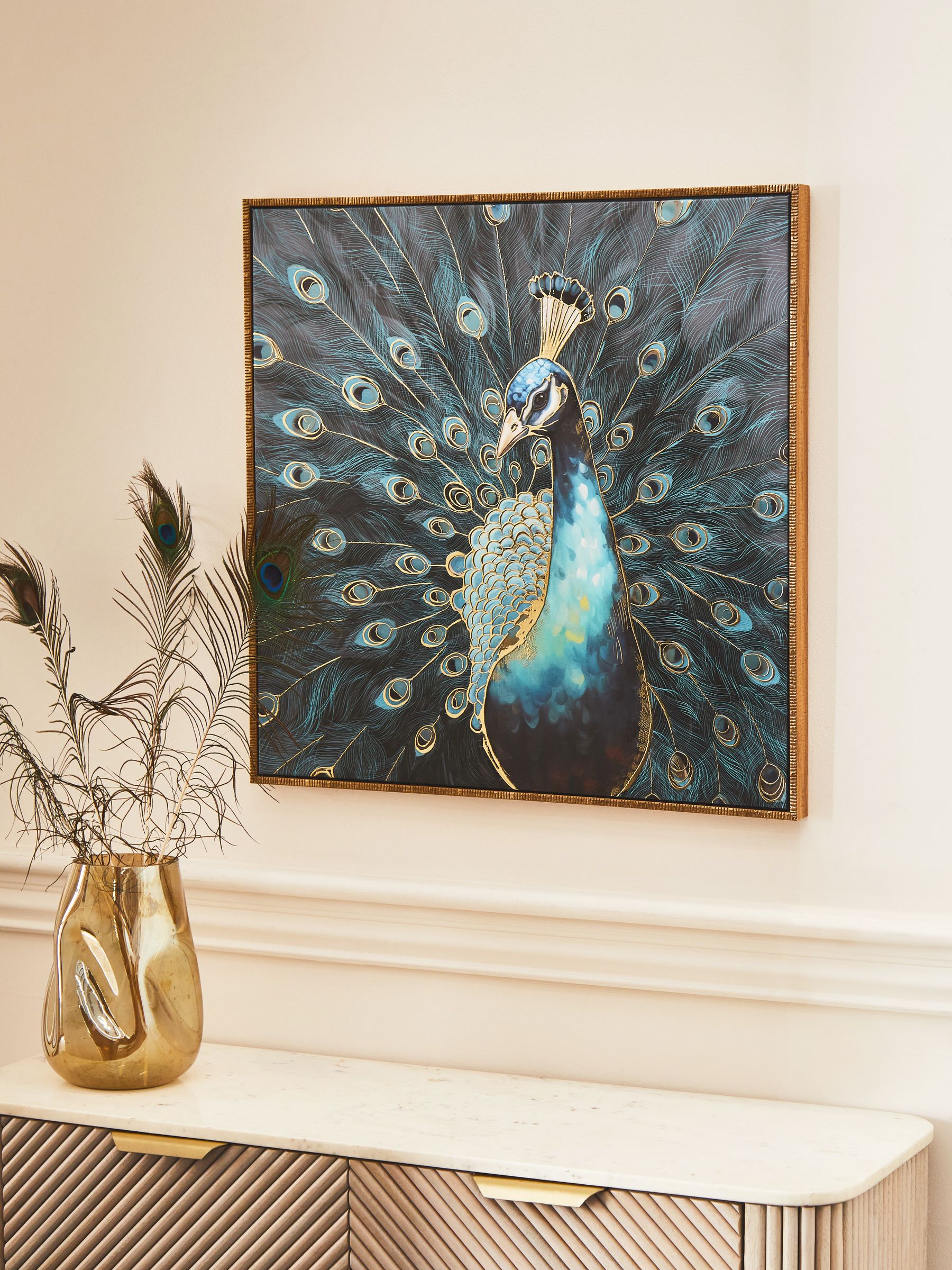 Buy Teal Blue Peacock Framed Canvas Wall Art from the Next UK online shop