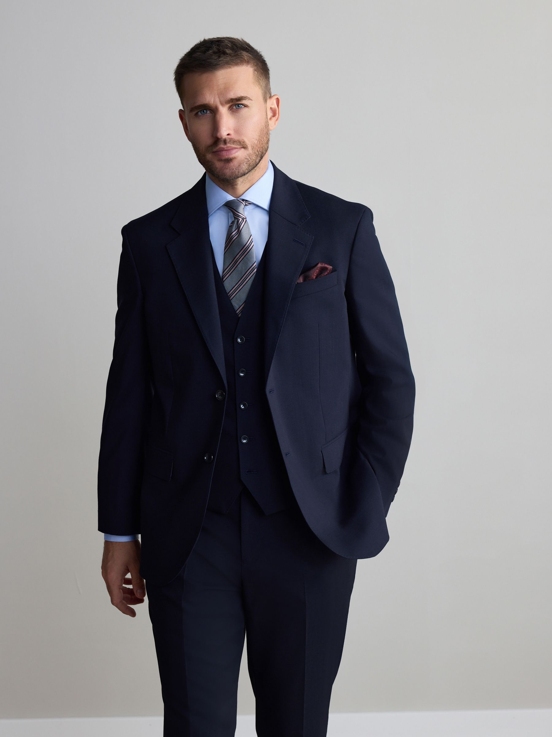 Buy Navy Blue Regular Fit Signature Nova Fides 100% Italian Wool Suit ...