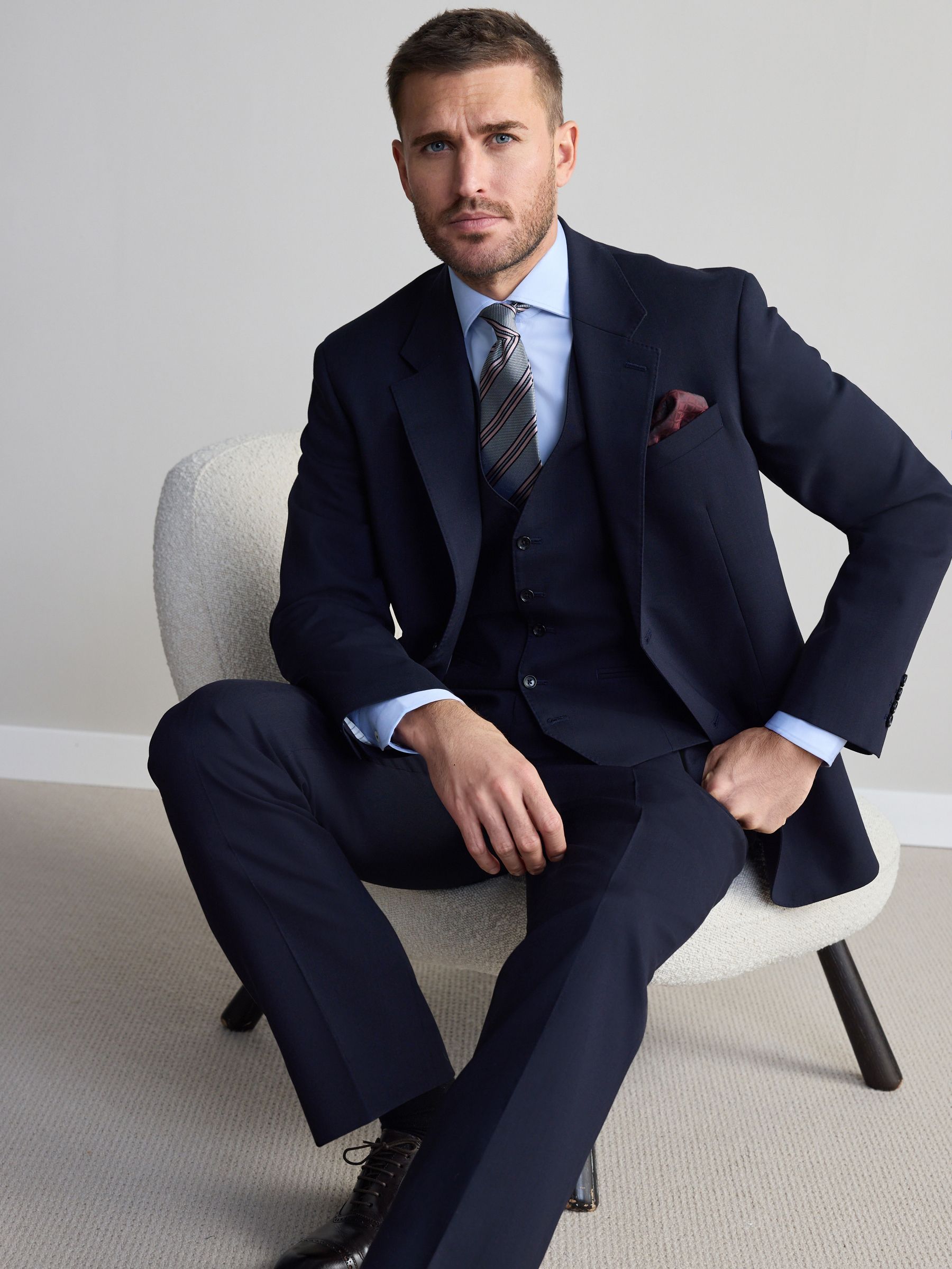 Buy Navy Blue Regular Fit Signature Nova Fides 100% Italian Wool Suit ...