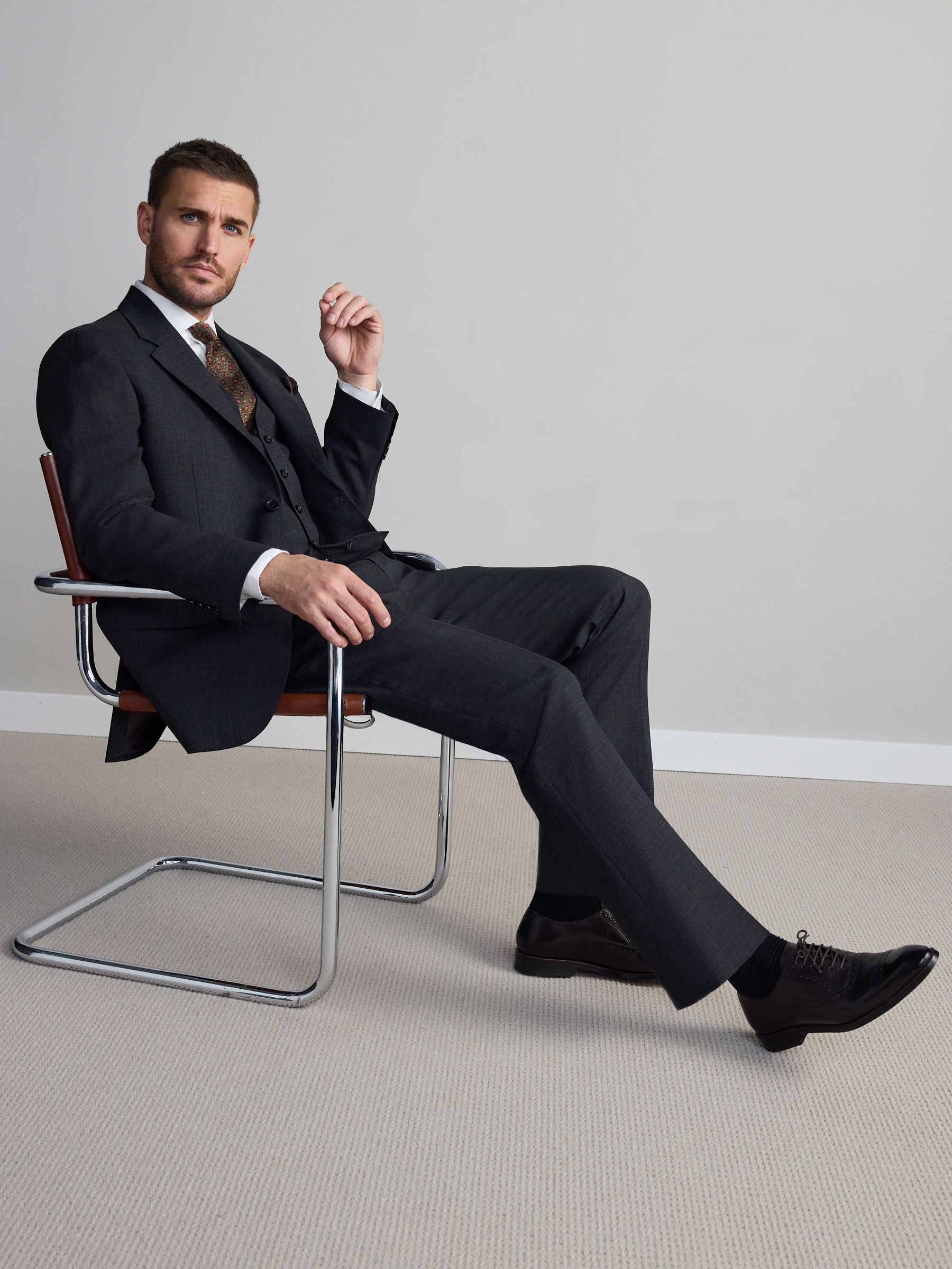 Buy Charcoal Grey Regular Fit Signature Nova Fides 100% Italian Wool ...