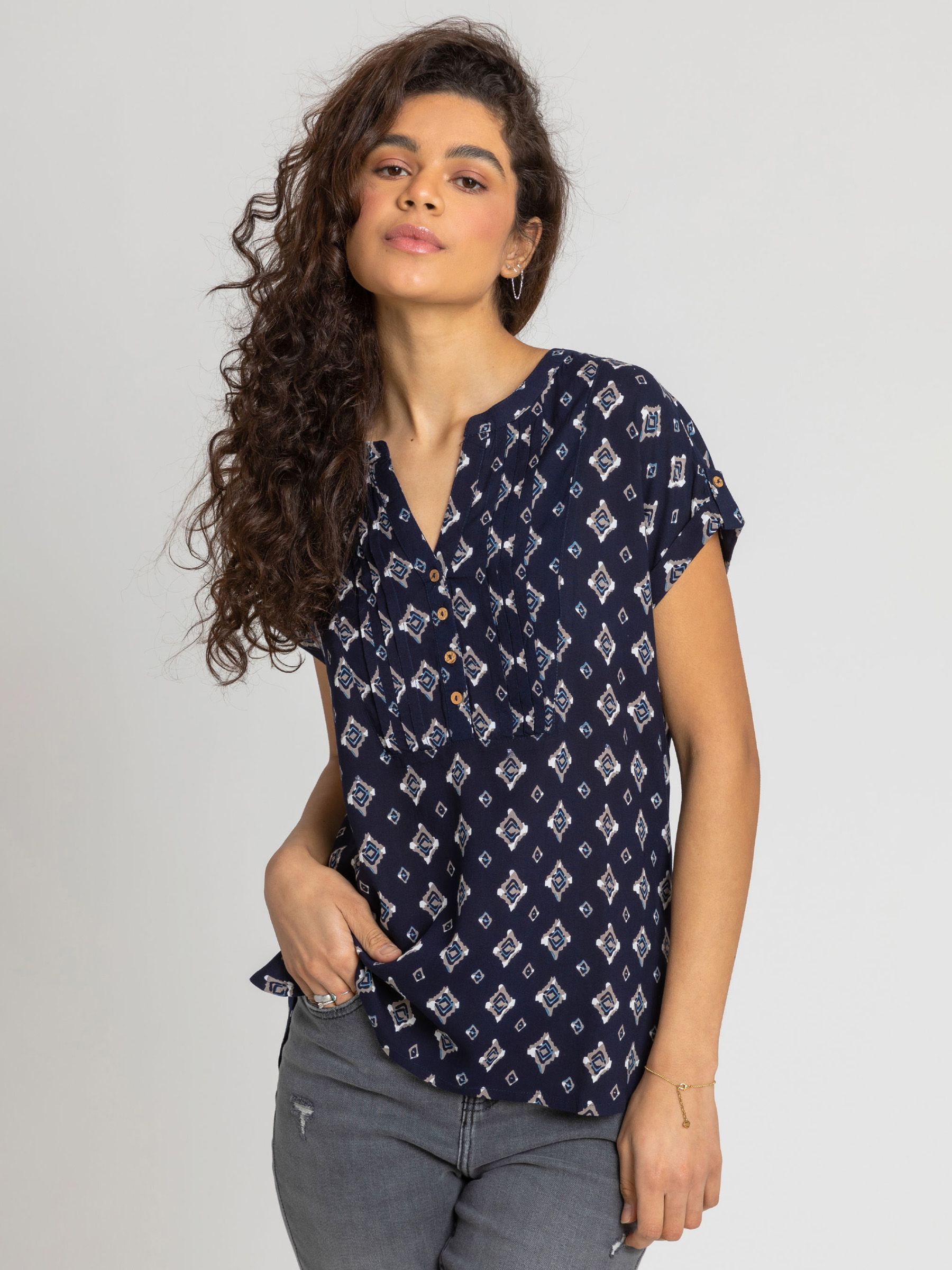 Buy Roman Navy Blue Print Button Detail Top from the Next UK online shop
