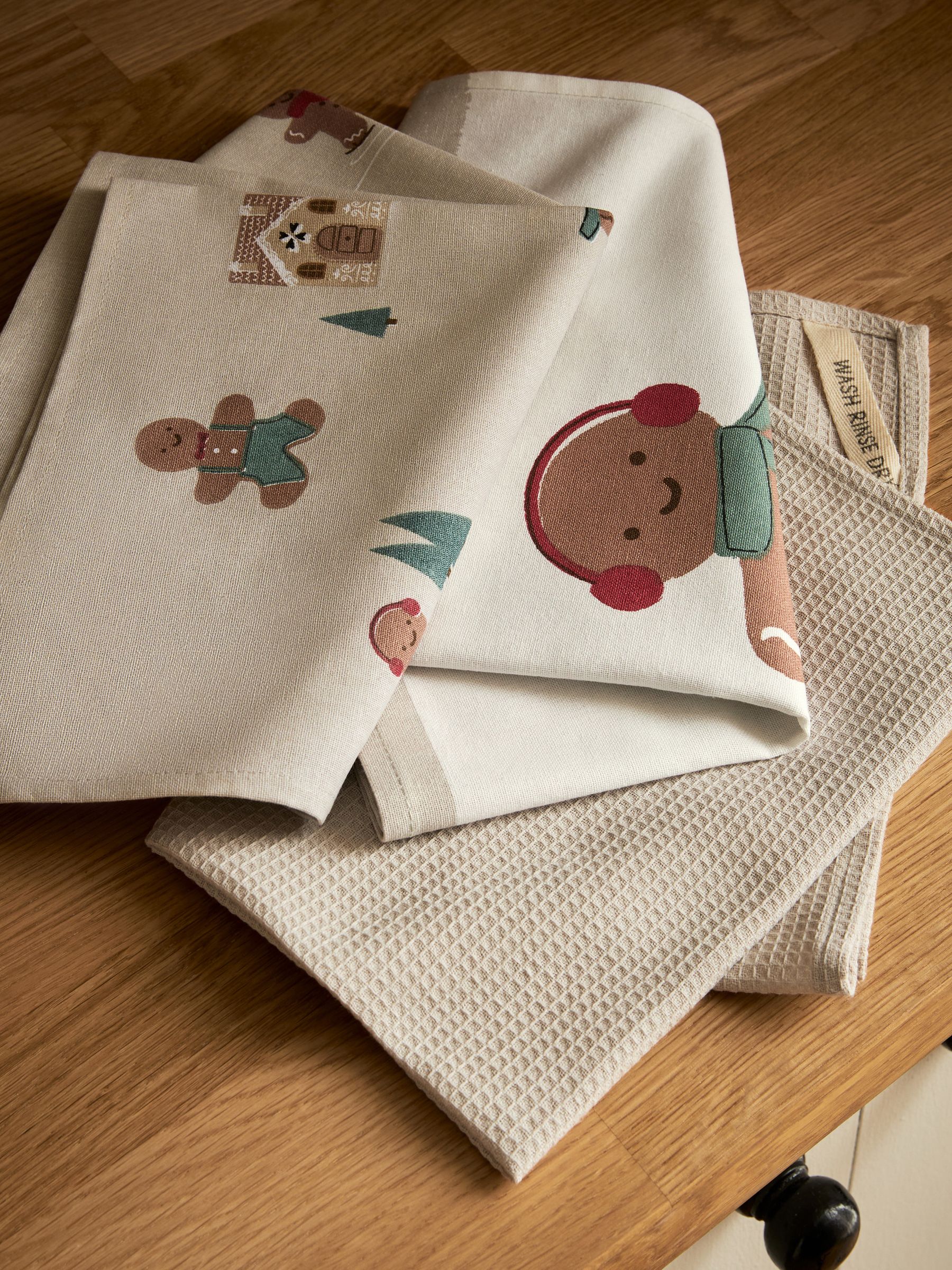 Buy Set of 3 Natural Gingerbread Tea 100% Cotton Towels from the Next ...