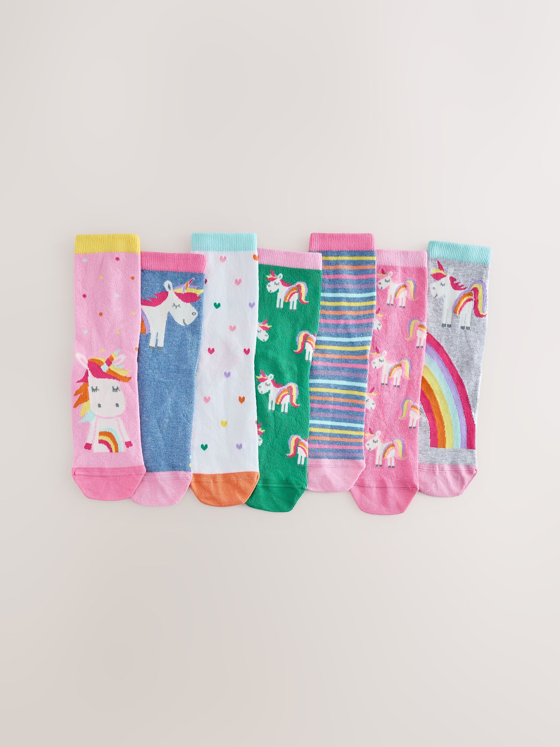 Buy Pink, Green and blue 7 Pack Cotton Rich Unicorn Ankle Socks from ...